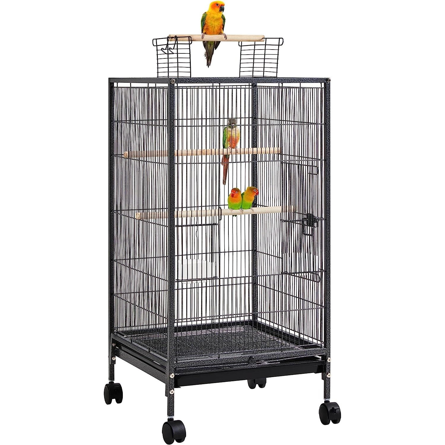 Bilot 40 Inch Wrought Iron Cage Open-Top Parrot Cage with Rolling Stand ...