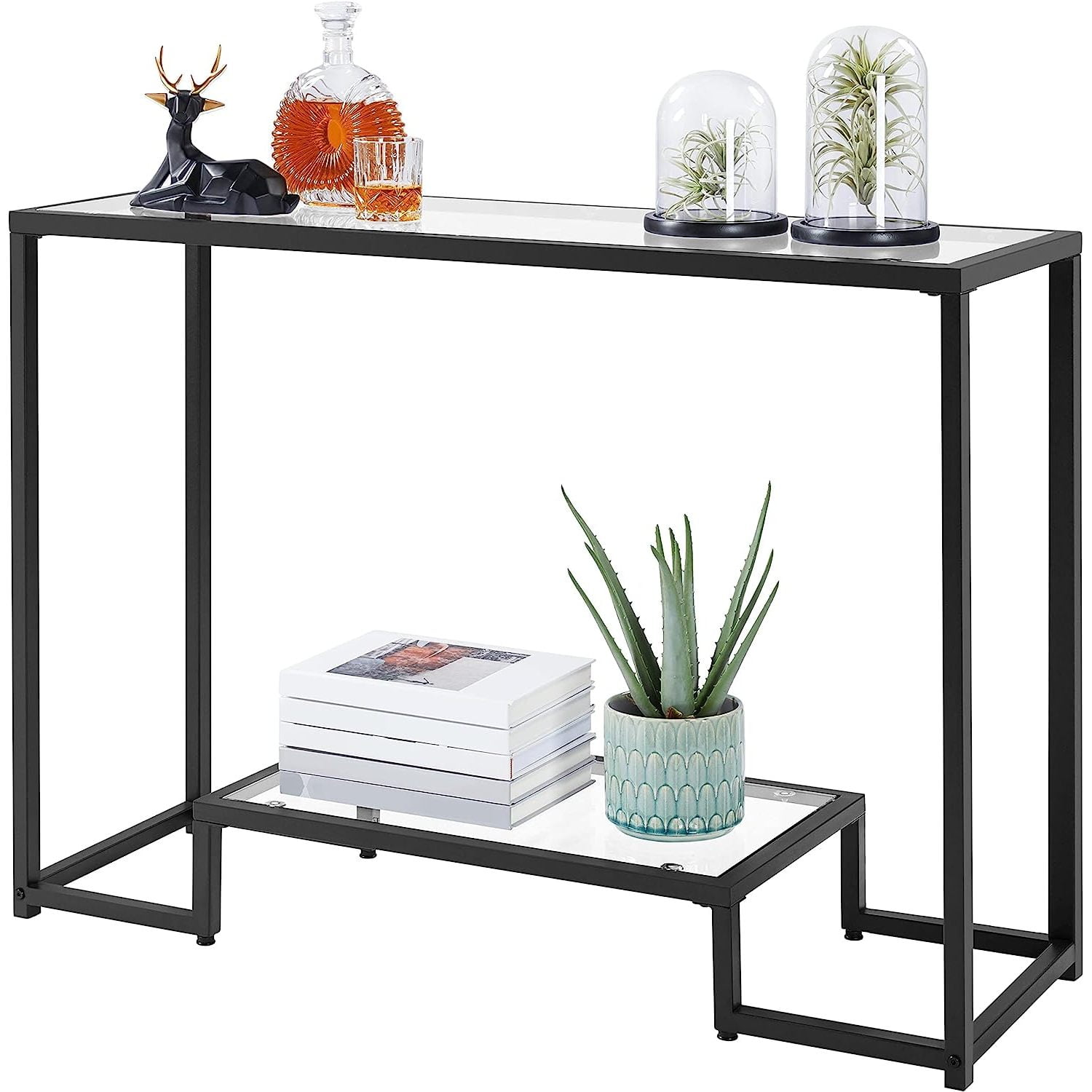 Bilot 42" Console Table, Tempered Glass Entryway Table, 2-Tier Modern ...