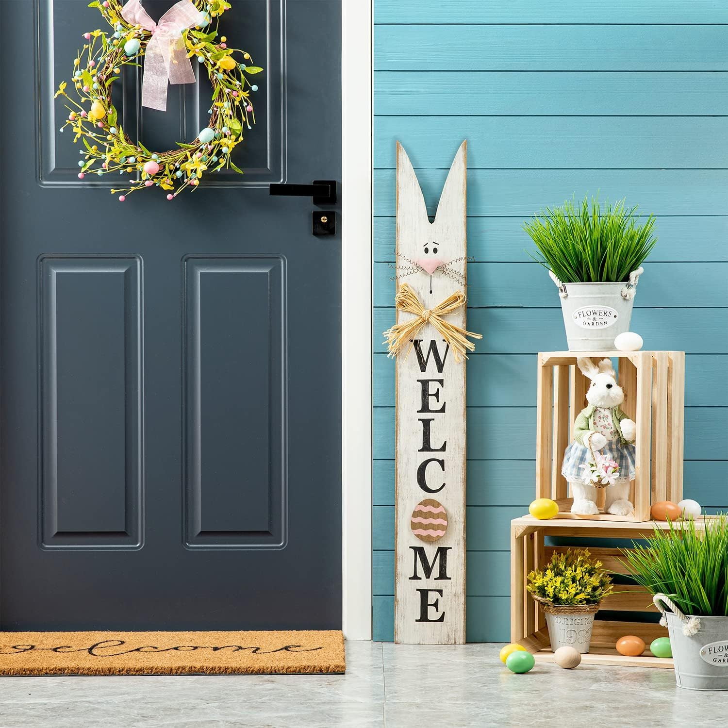 Bilot 42" H Wooden Vertical Easter Porch Sign Hanging Welcome Sign with ...