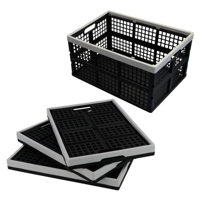 Bilot 42 L Plastic Collapsible Crates, Folding Storage Bins, 4 Packs ...