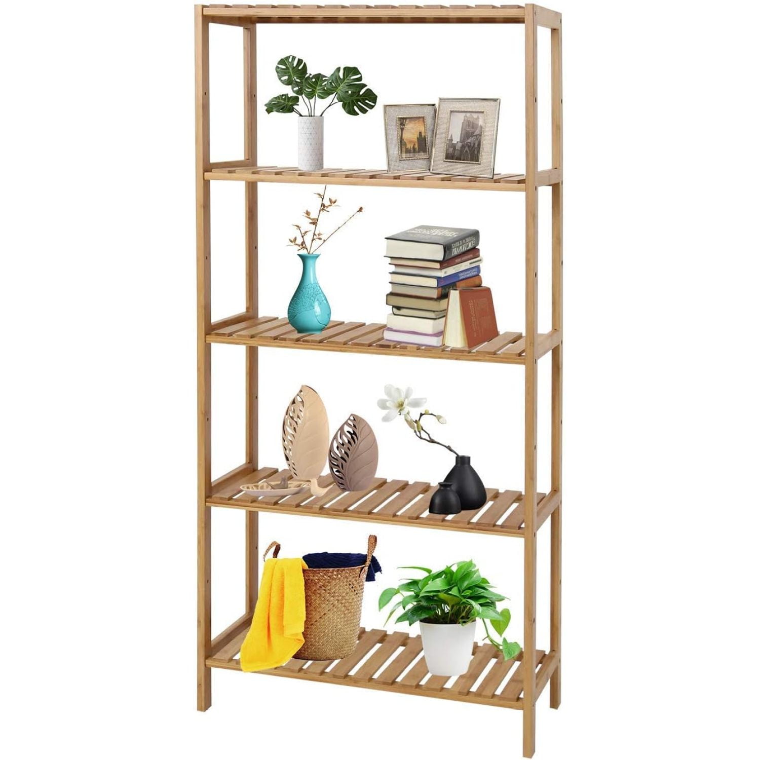 Bilot 5-Tier Bamboo Free Standing Storage Rack Shelf Multifunctional ...