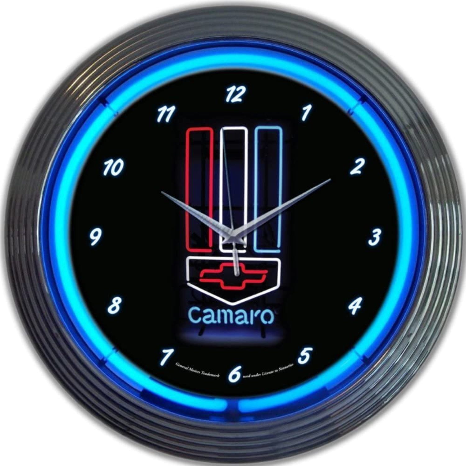 Bilot Camaro Neon Wall Clock, 15-Inch, Chrome rim with a single ring of ...