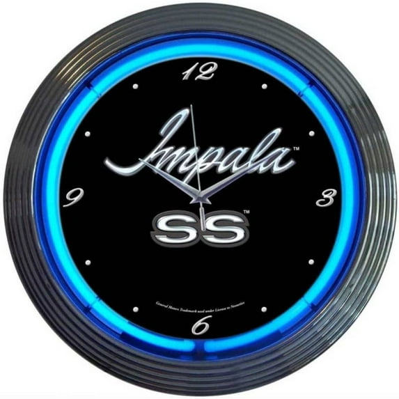 Bilot Cars and Motorcycles Impala Neon Wall Clock, 15-Inch, Chrome rim ...