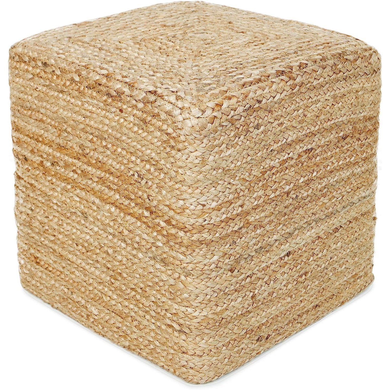Bilot Cube Pouf Foot Stool Ottoman -Jute Braided Pouffe Poof Accent ...