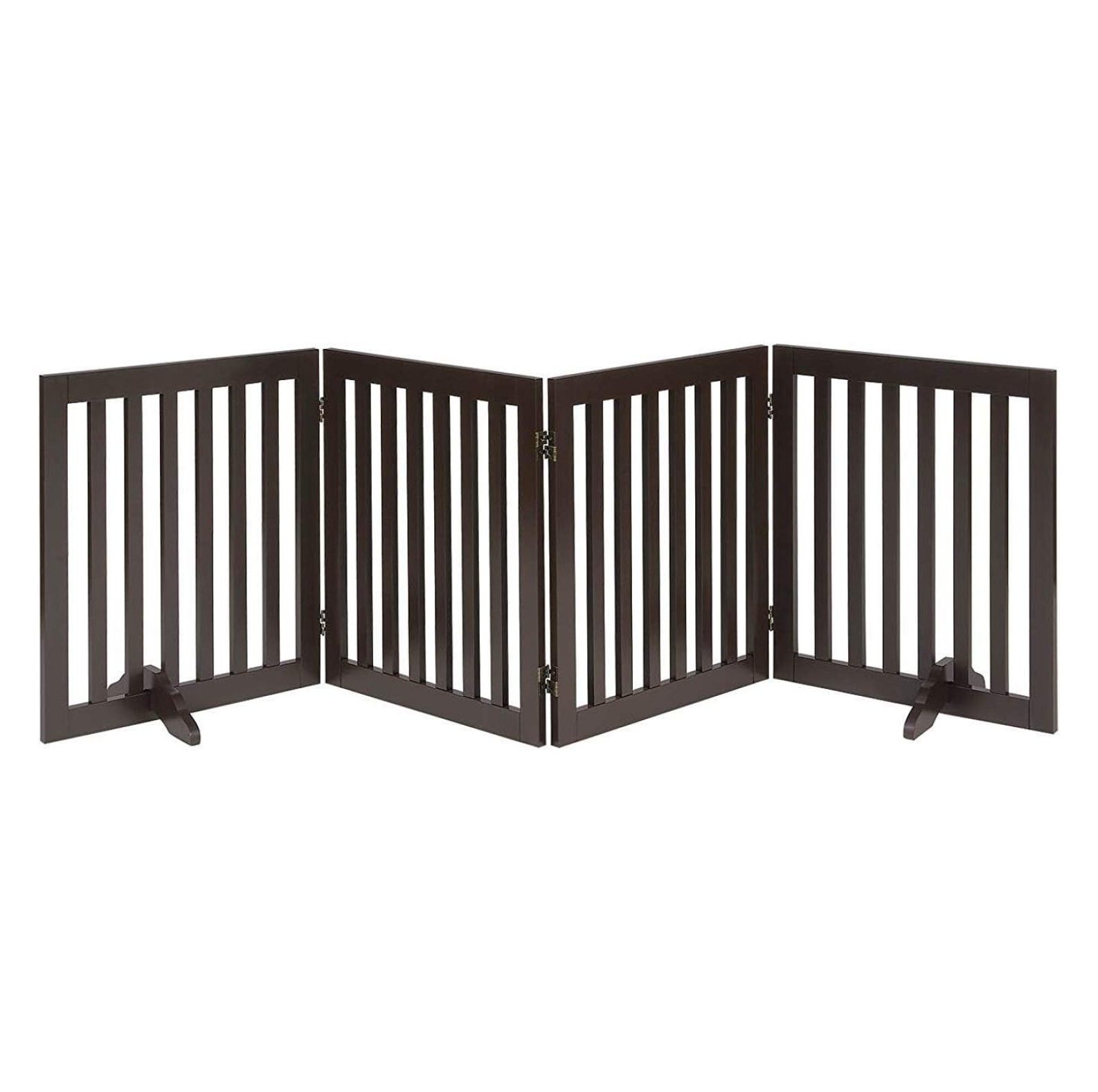 Bilot Flat Wooden 4 Panel Dog Gate Espresso Freestanding, 20"-80" W X ...