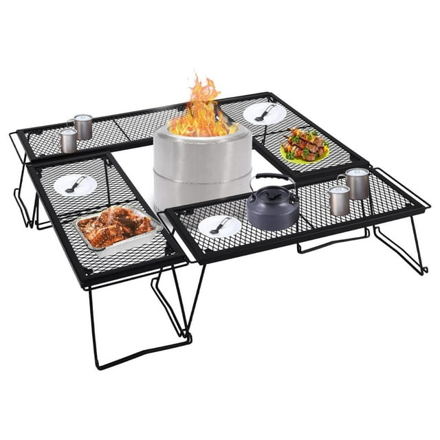 Bilot Folding Campfire Grill Stackable Storage Rack, Heavy Duty Iron ...
