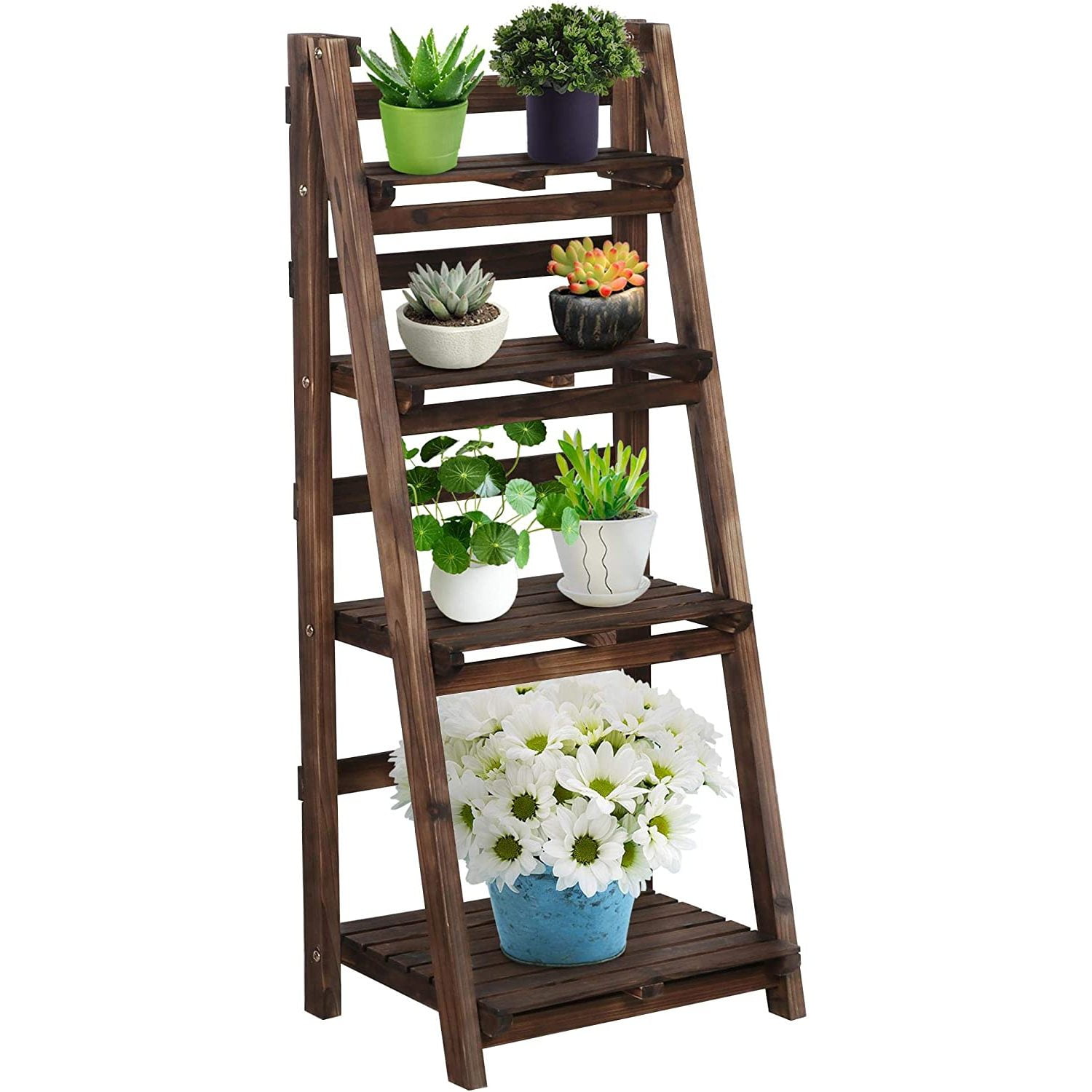 Bilot Folding Ladder Shelf, Foldable Indoor Outdoor Shelves Wood Ladder ...