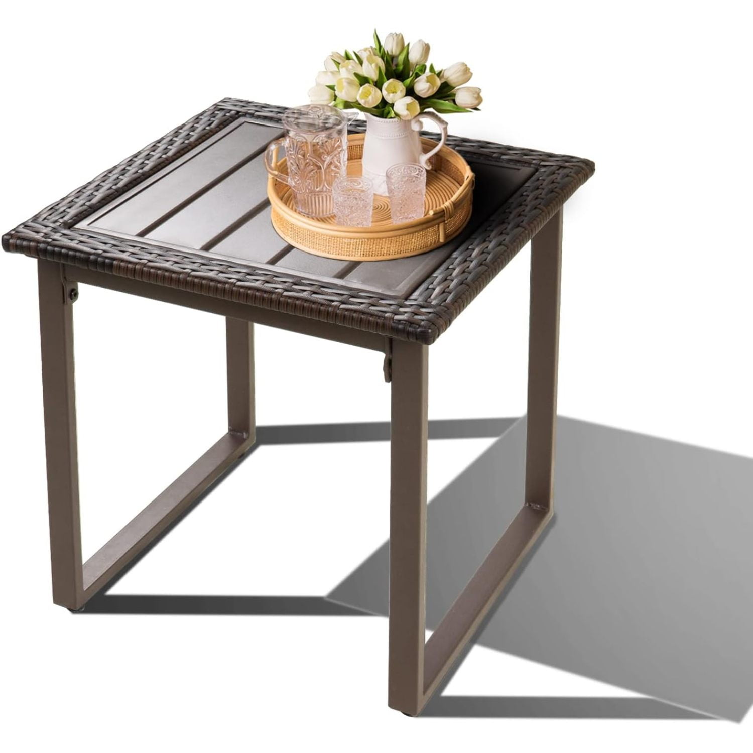 Bilot Outdoor Wicker Side Table Patio Coffee Table Wicker Side Bistro ...