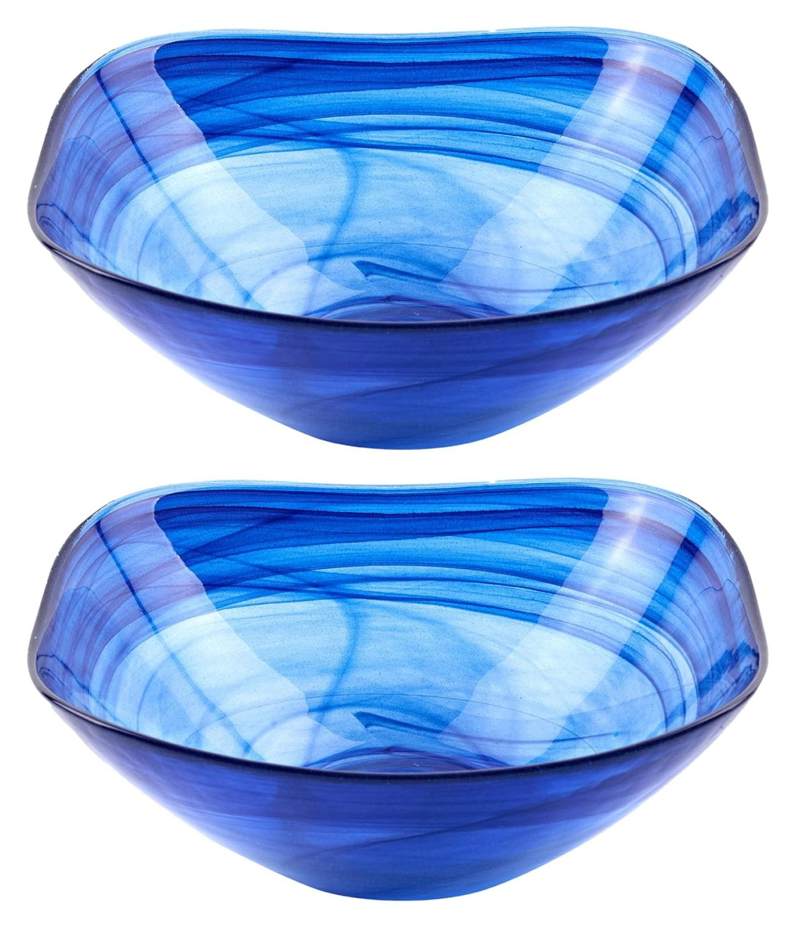 Bilot Pair of Alabaster Square Glass Bowls - 6" Handmade Cobalt Blue ...