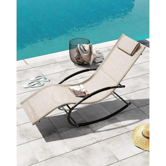 Bilot Patio Rocking Chair Curved Rocker Chaise Lounge Chair with Pillow ...