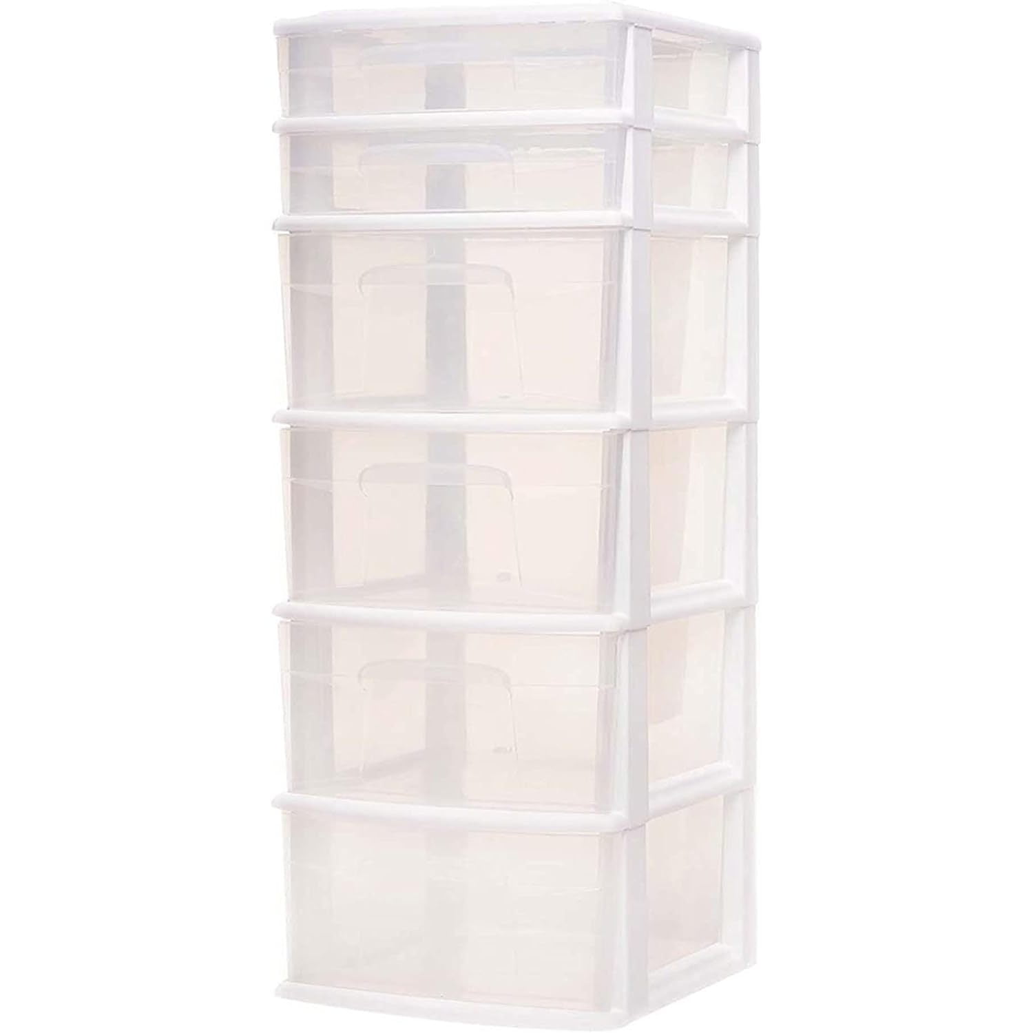 Bilot Plastic 6 Drawer Medium Storage Tower, White Frame, Clear Drawers ...