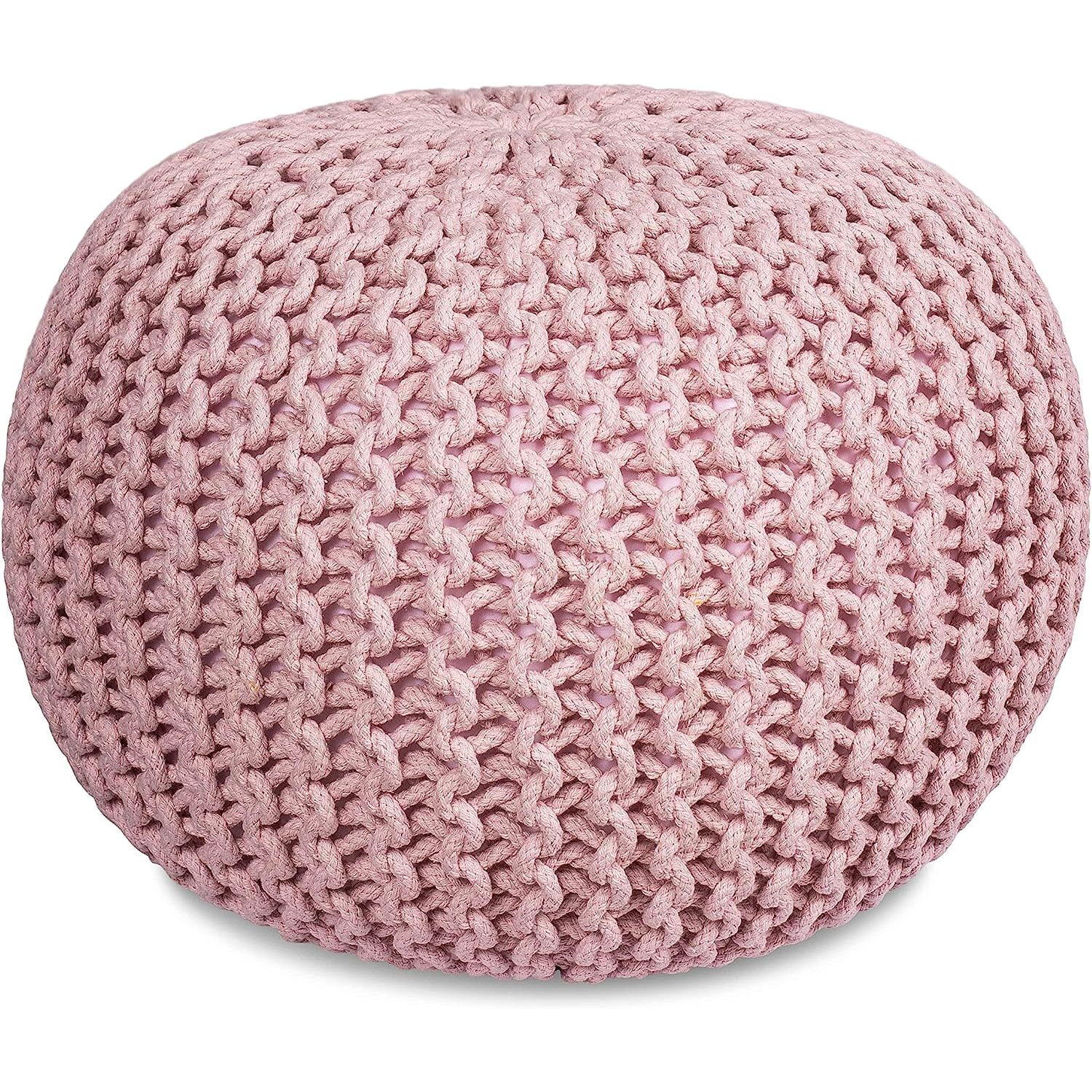 Bilot Round Pouf Foot Stool Ottoman - Knit Bean Bag Floor Chair ...