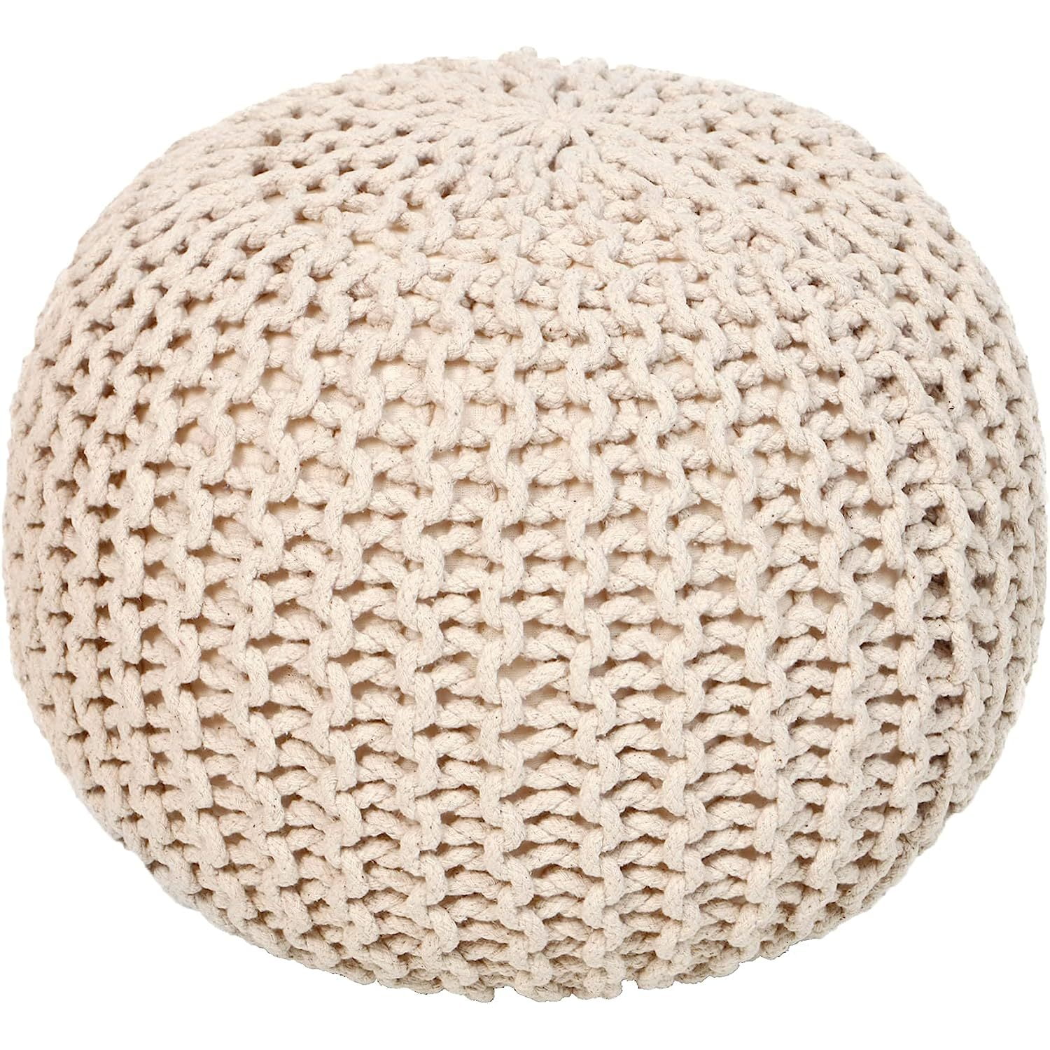 Bilot Round Pouf Ottoman-Cable Knitted Boho Poof, Home Décor Cord ...