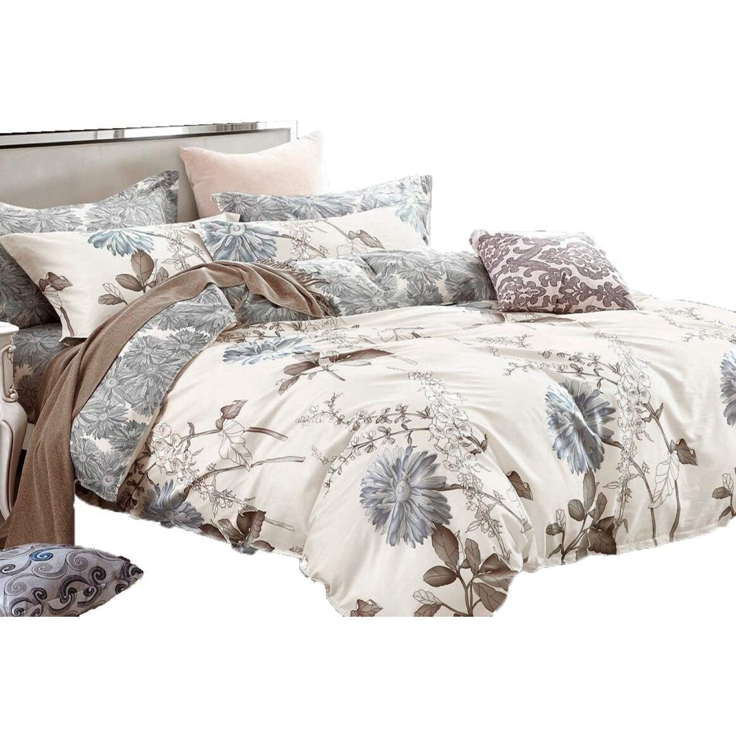 Bilot Silhouette Reversible Floral Print 5-Piece 100% Cotton Bedding ...