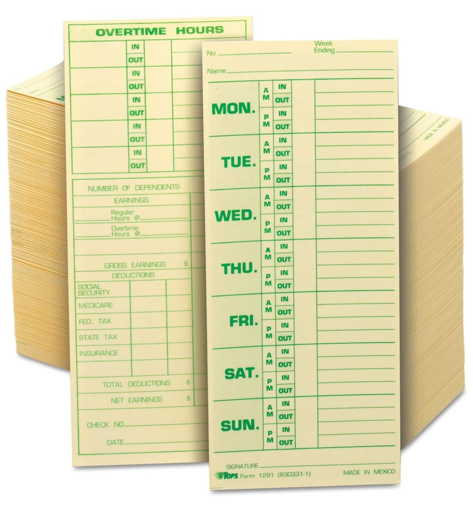 Tops 1291 Time Cards,Monday-Sunday,Overtime,500/BX,3-1/2-Inch x8-1/2 ...