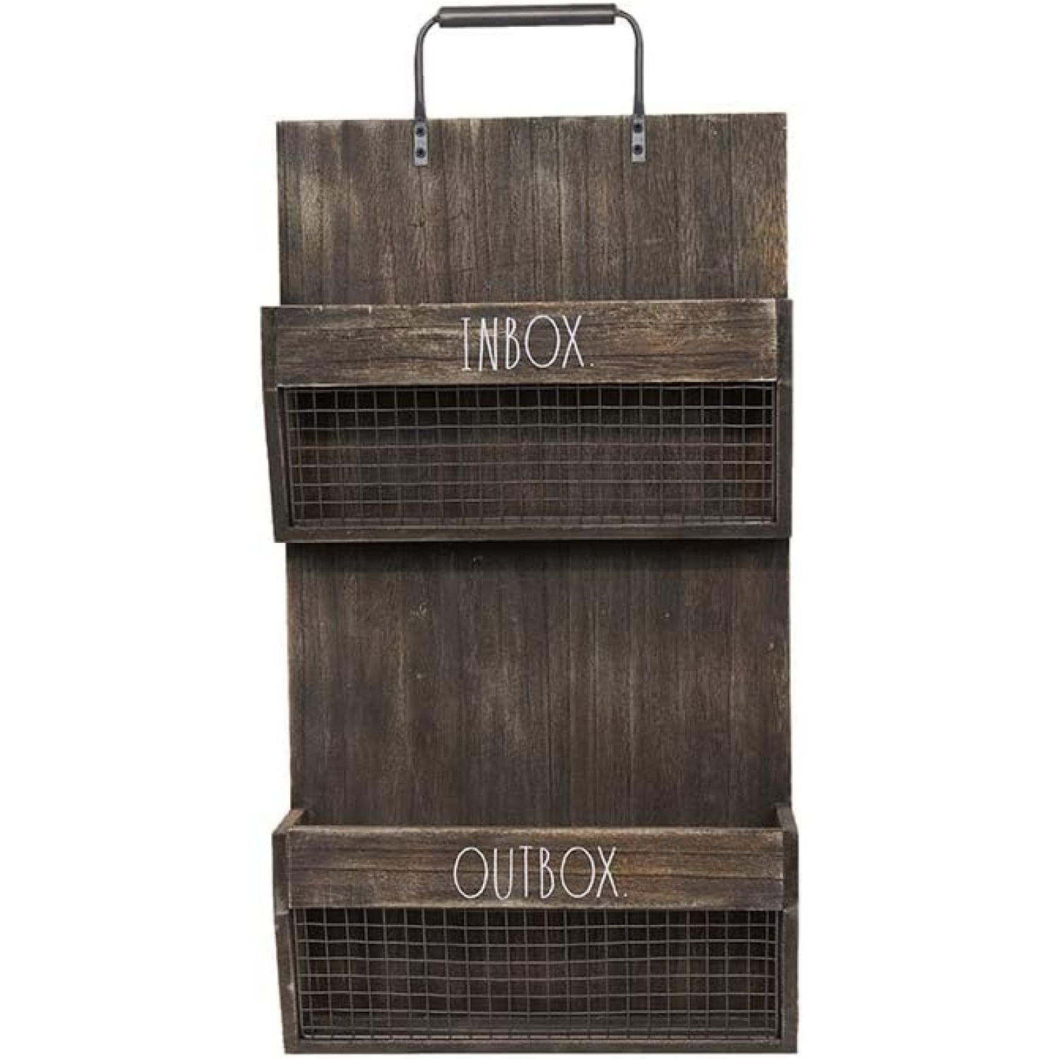 Bilot Wall File Holder – 2 Tier Vintage Wooden Inbox and Outbox with Galvanized Steel Wire ...