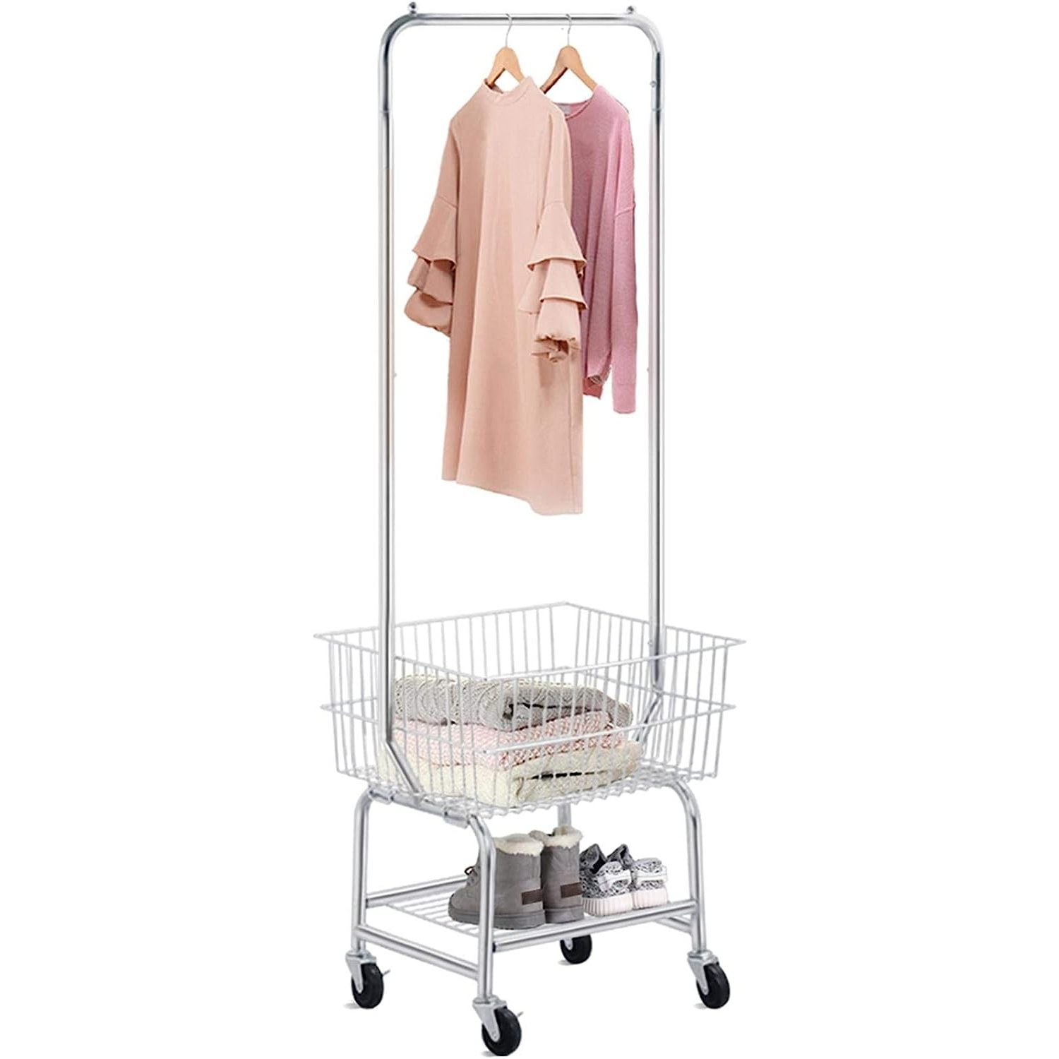 Bilot Wire Rolling Laundry Cart Bulter Garment Rack,Laundry Butler ...