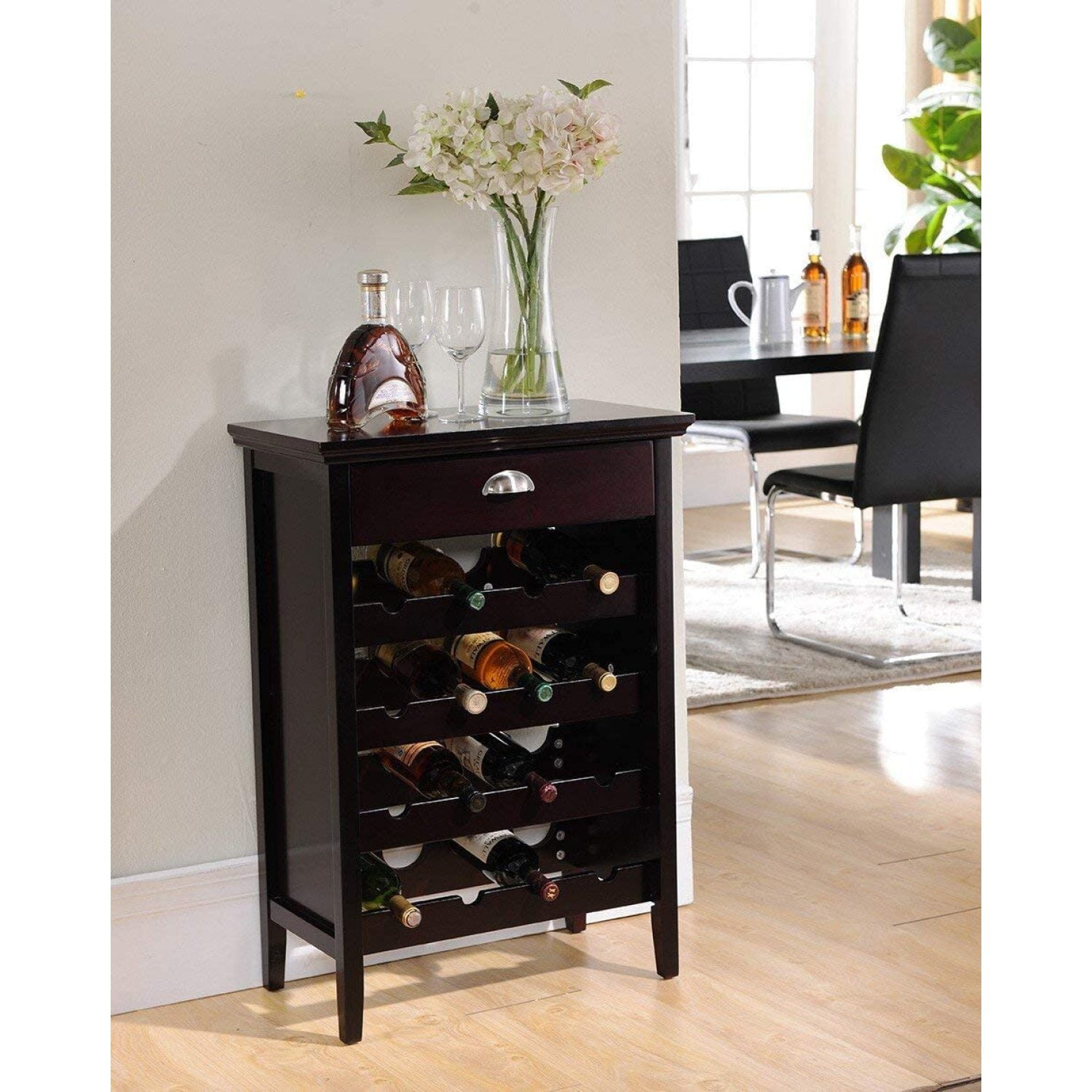 Bilot Wood Buffet Wine Rack Cabinet with Drawer, Dark Cherry, 24" W x ...