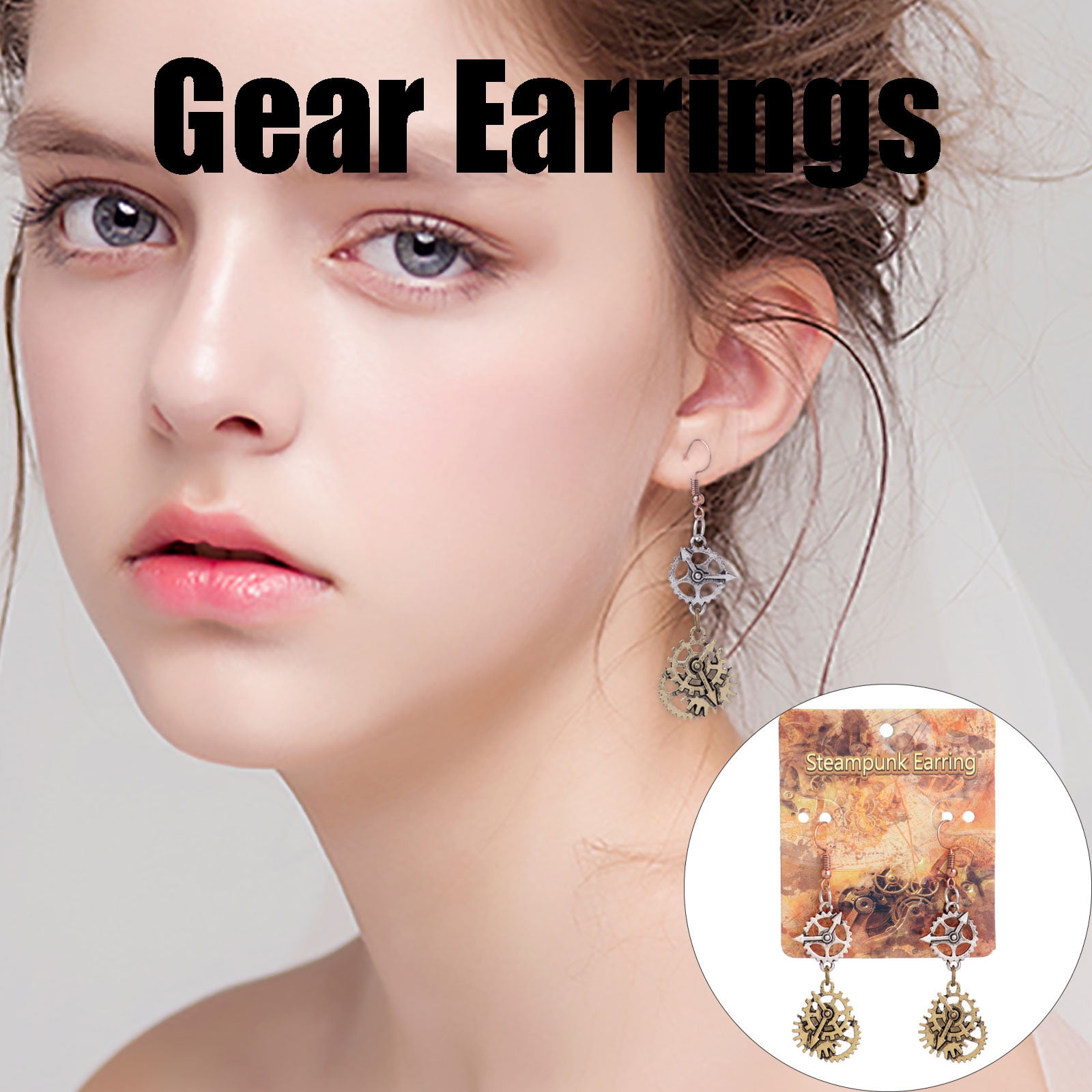 Bilqis Deals New Punk Watch Hand Mechanical Gear Drop Earrings Show ...
