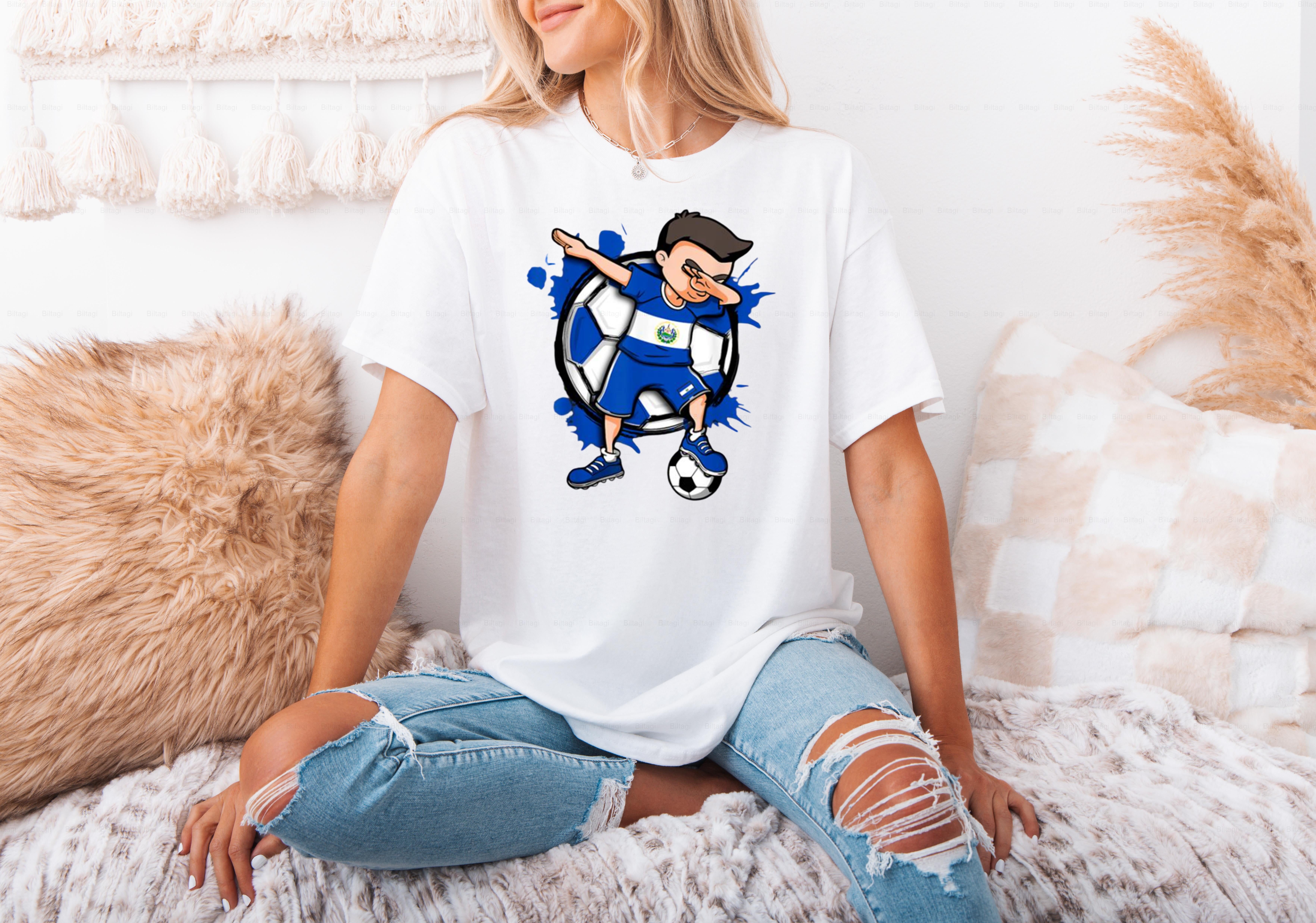 Biltagi El Salvador Soccer T-Shirt, Dabbing Football Flag Tee, for men & women, up to size 5XL ...