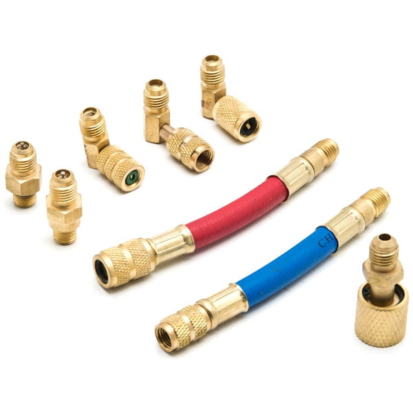 Biltek 8pc HVAC A/C Manifold Gauge Adapter Set, Solid Brass, Durable ...