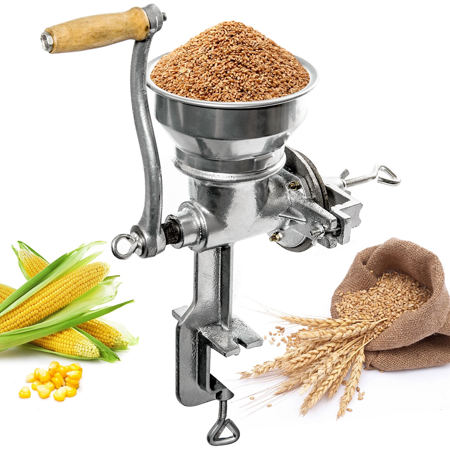 Biltek Professional Manual Grain Grinder - Table Clamp Corn Mill with ...