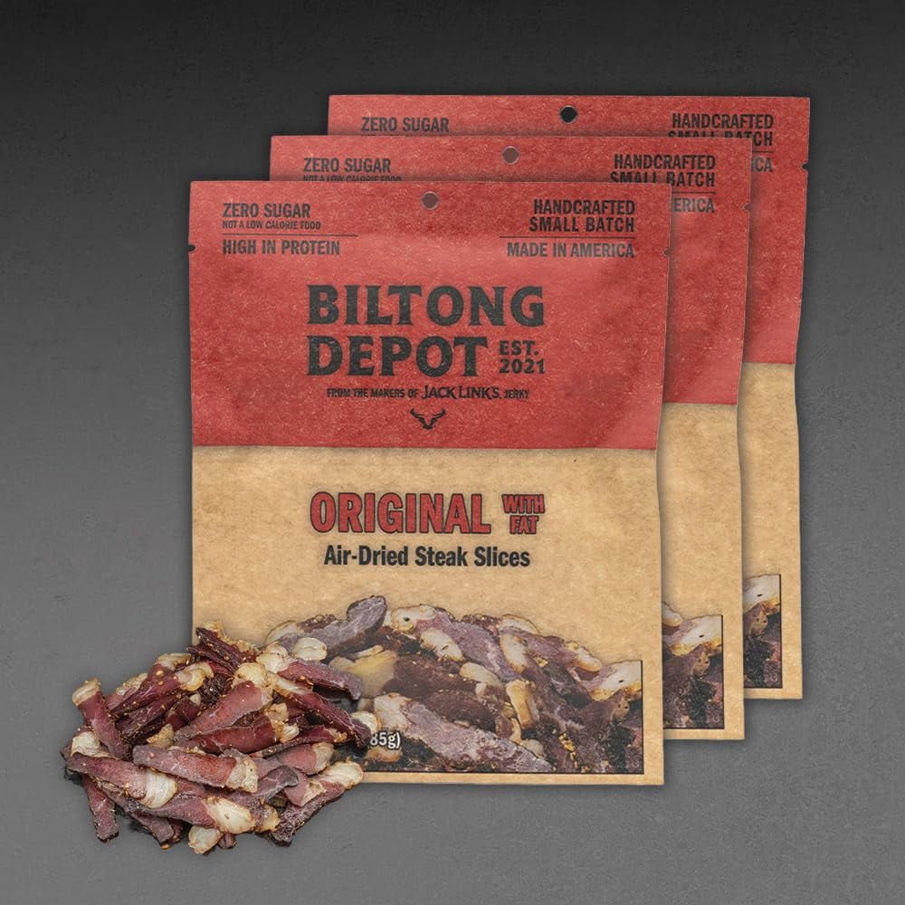Biltong Depot Original Steak AKF18 Slices with Fat Bundle (3oz, pack of ...
