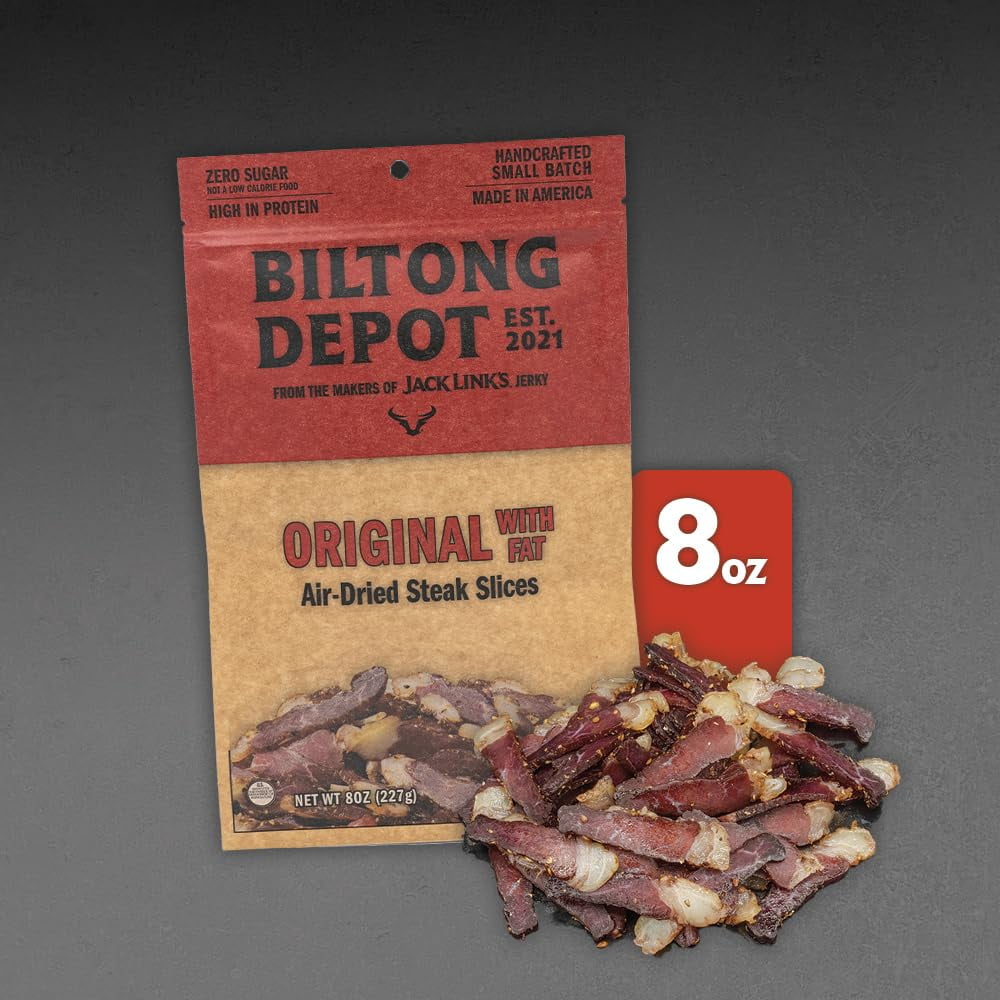 Biltong Depot Original Steak IRF13 Slices with Fat (8oz): High Protein ...