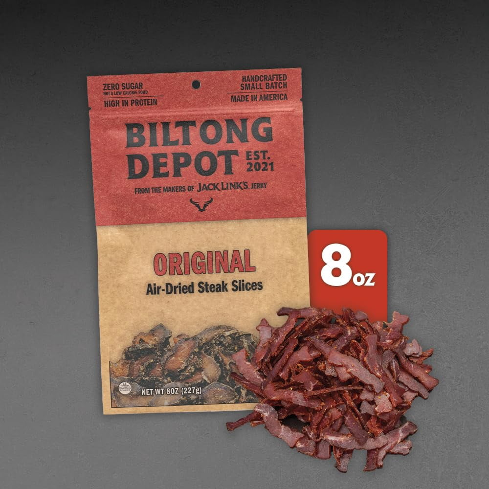 Biltong Depot Original Steak SBF3 Slices (8oz): High Protein Snack, No ...