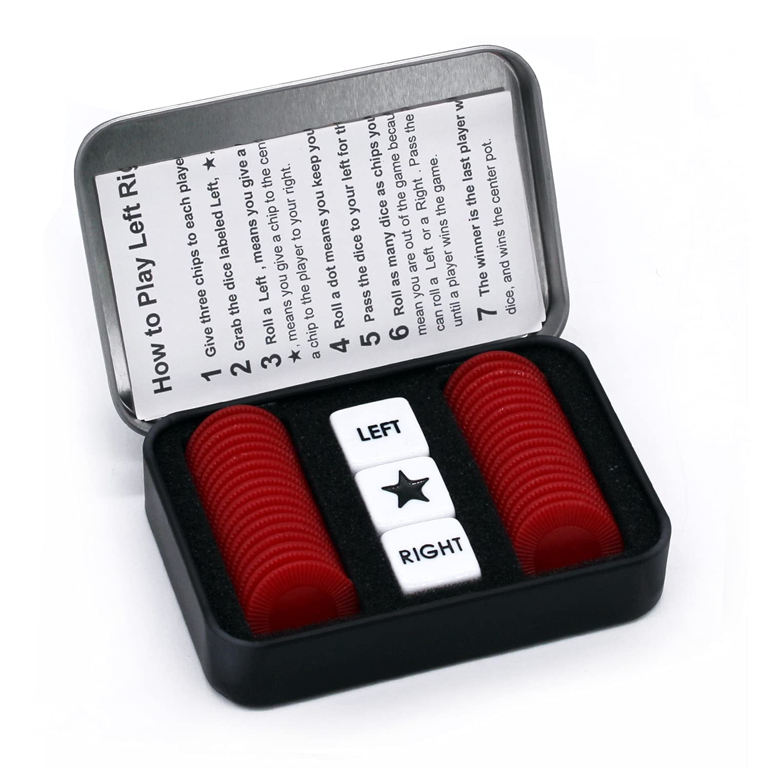 Bilywey Left Right Center Dice Game Set with 3 Dices + 36 Red Chips ...