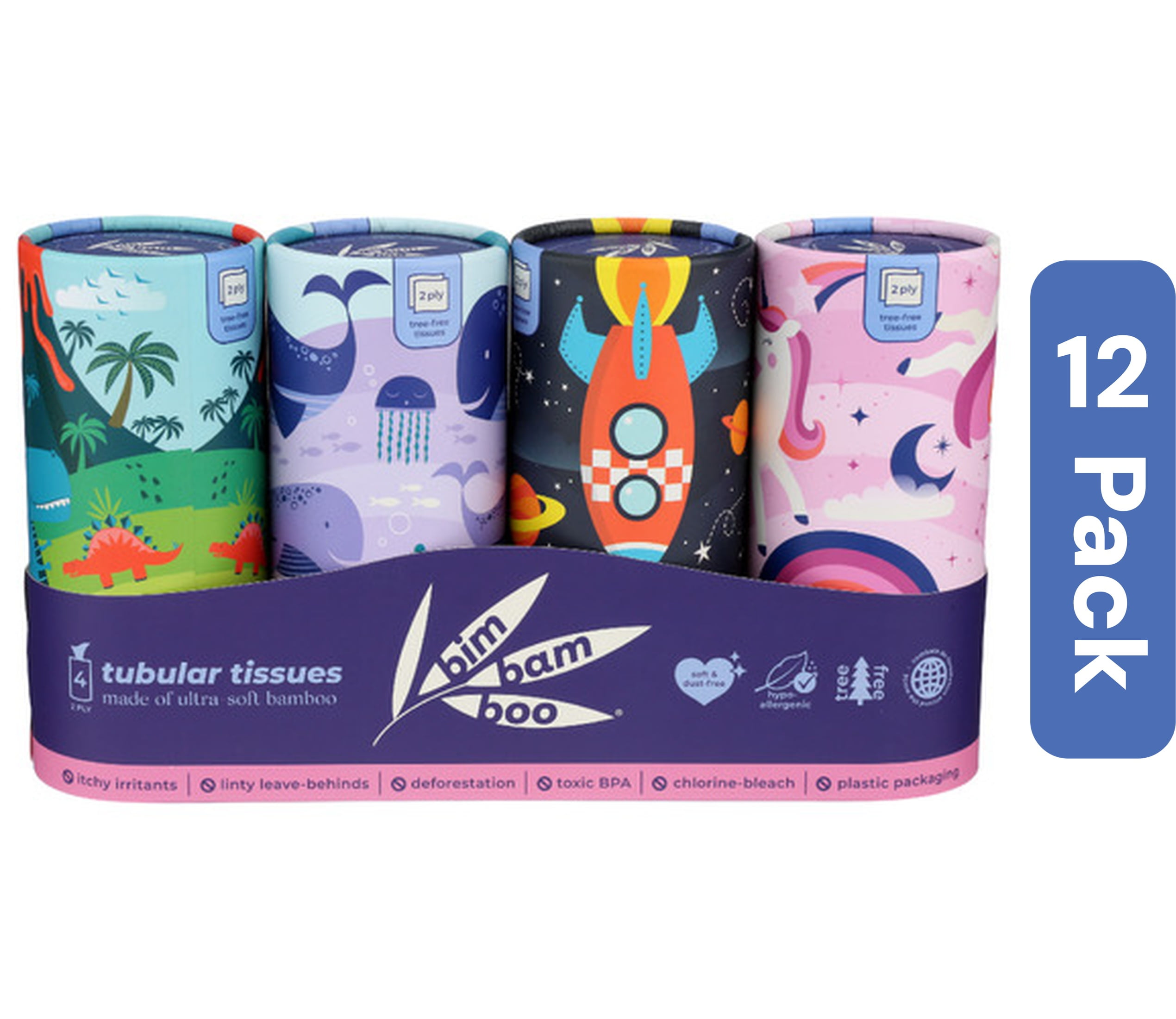 Bim Bam Boo Facial Tissues Tube 4 Pack (Pack of 12) - Walmart.com