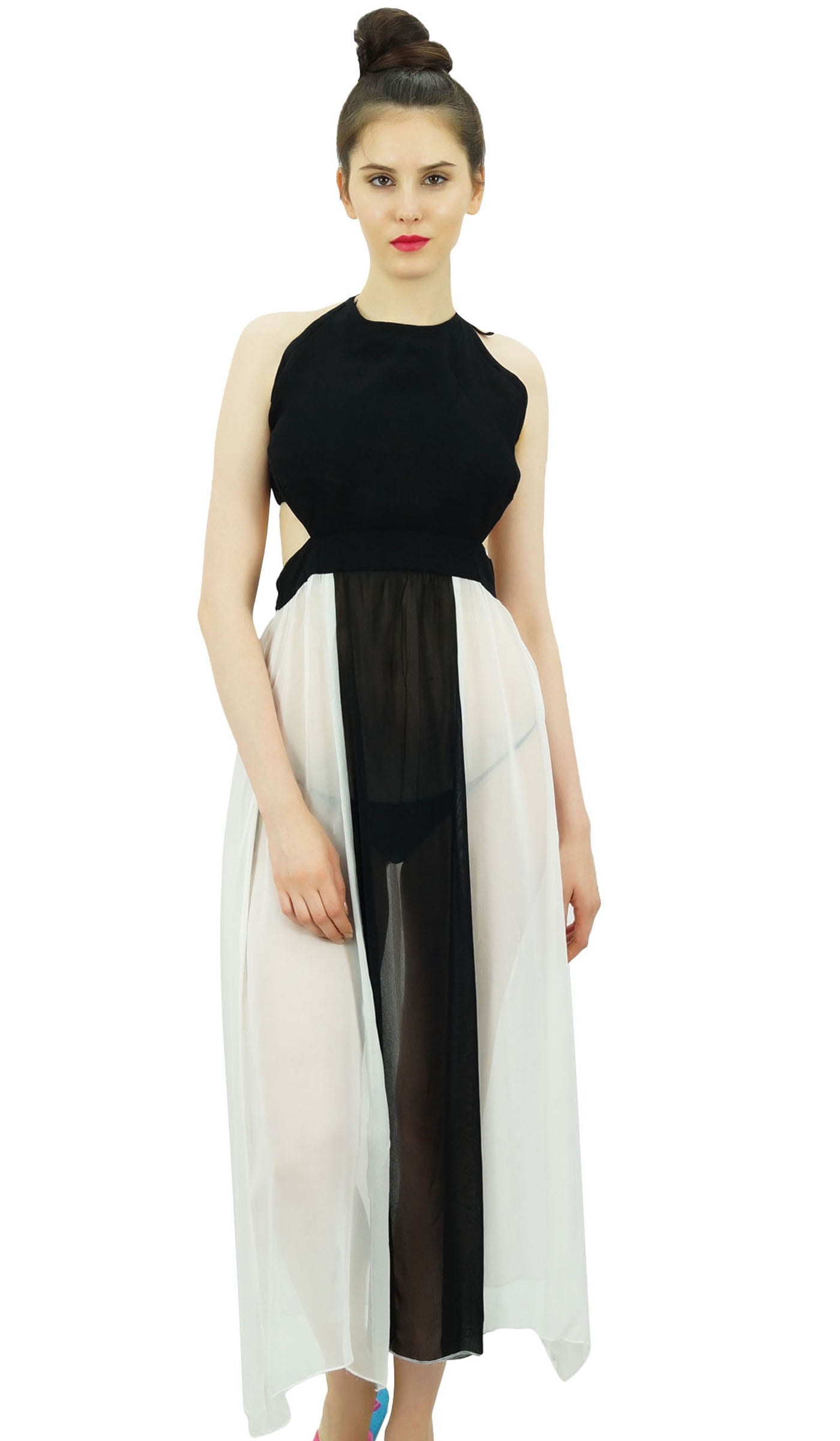 Bimba Beachwear Coverup Dress Sheer Georgette Bikini Cover up In Halter ...