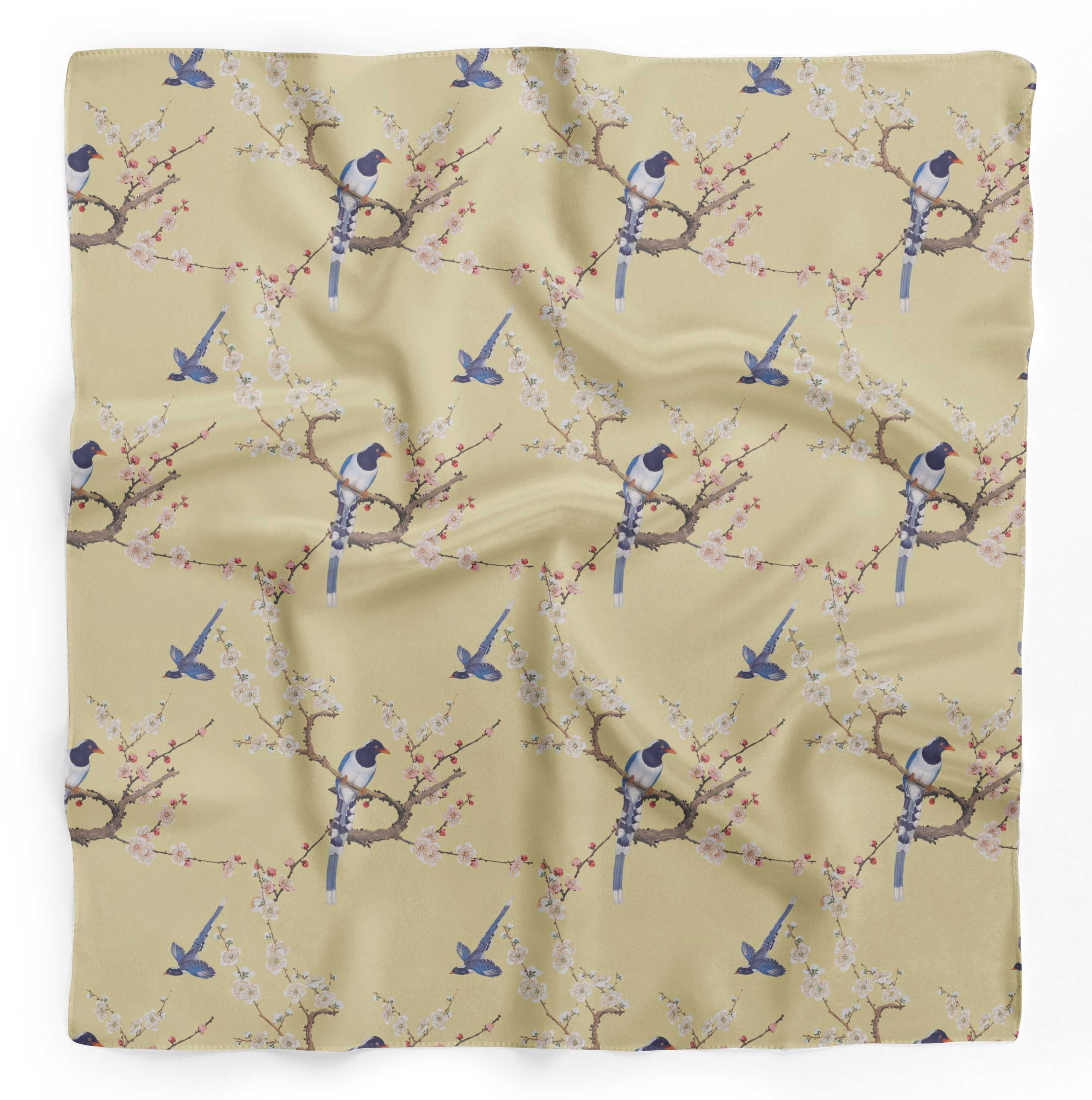 Bimba Beige Floral & Pin Tailed Whydah Bird Pure Silk Printed Head ...