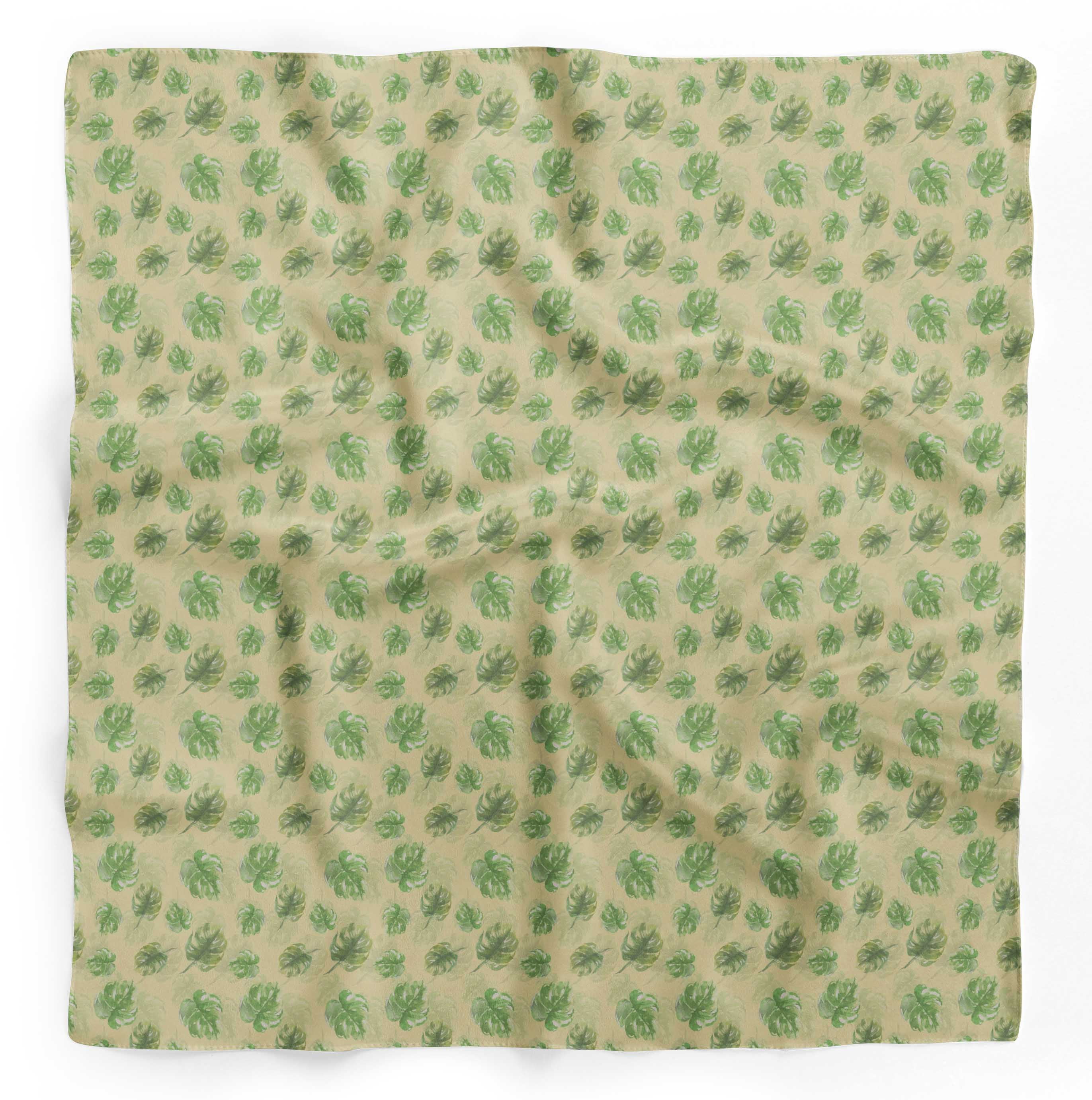 Bimba Beige Monstera Leaves Pure Silk Printed Scarf Dupatta Head Neck ...