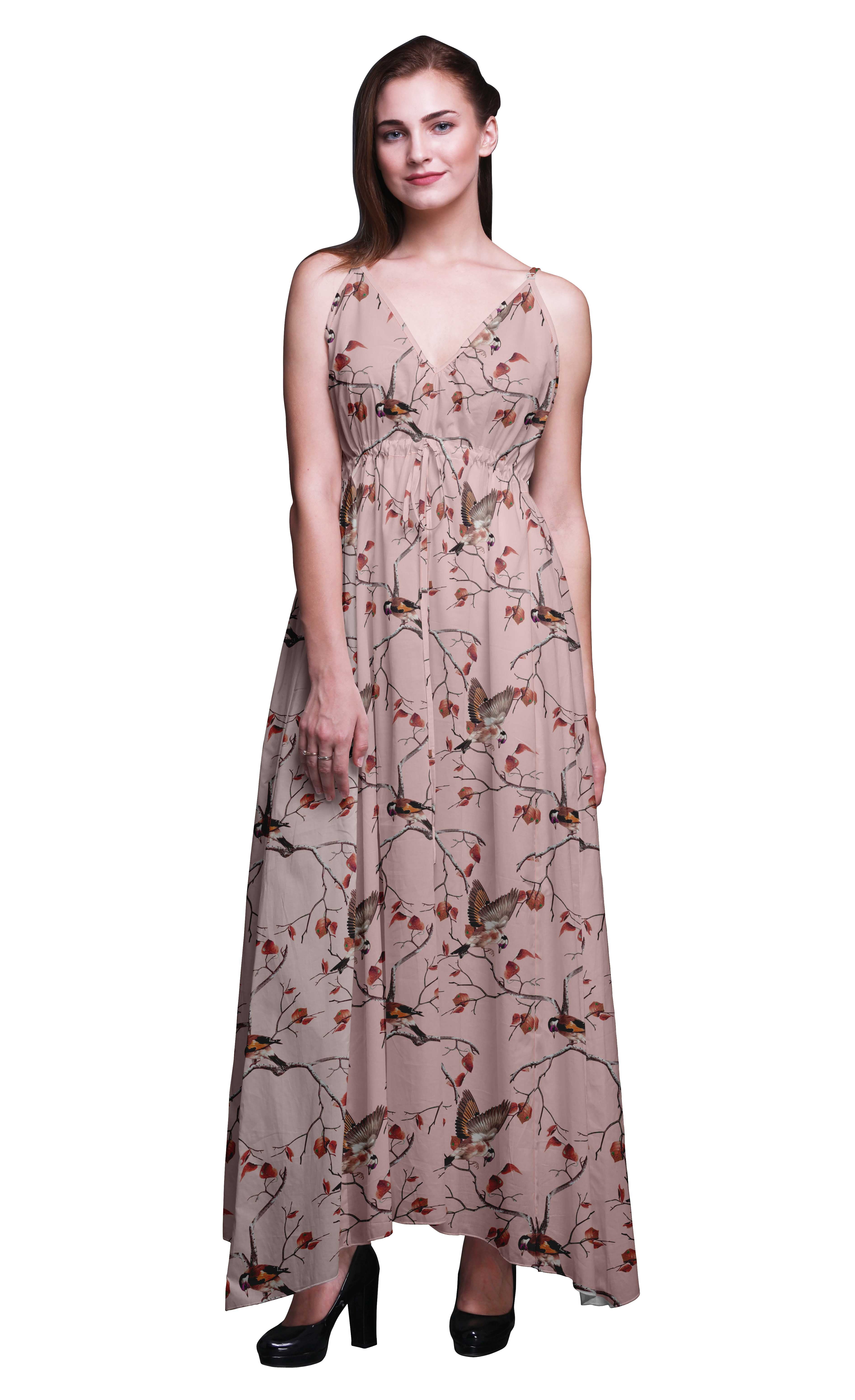 Bimba Bird Ladies Long Floral PrintÂ Dress Spaghetti Strap V Neck Maxi ...