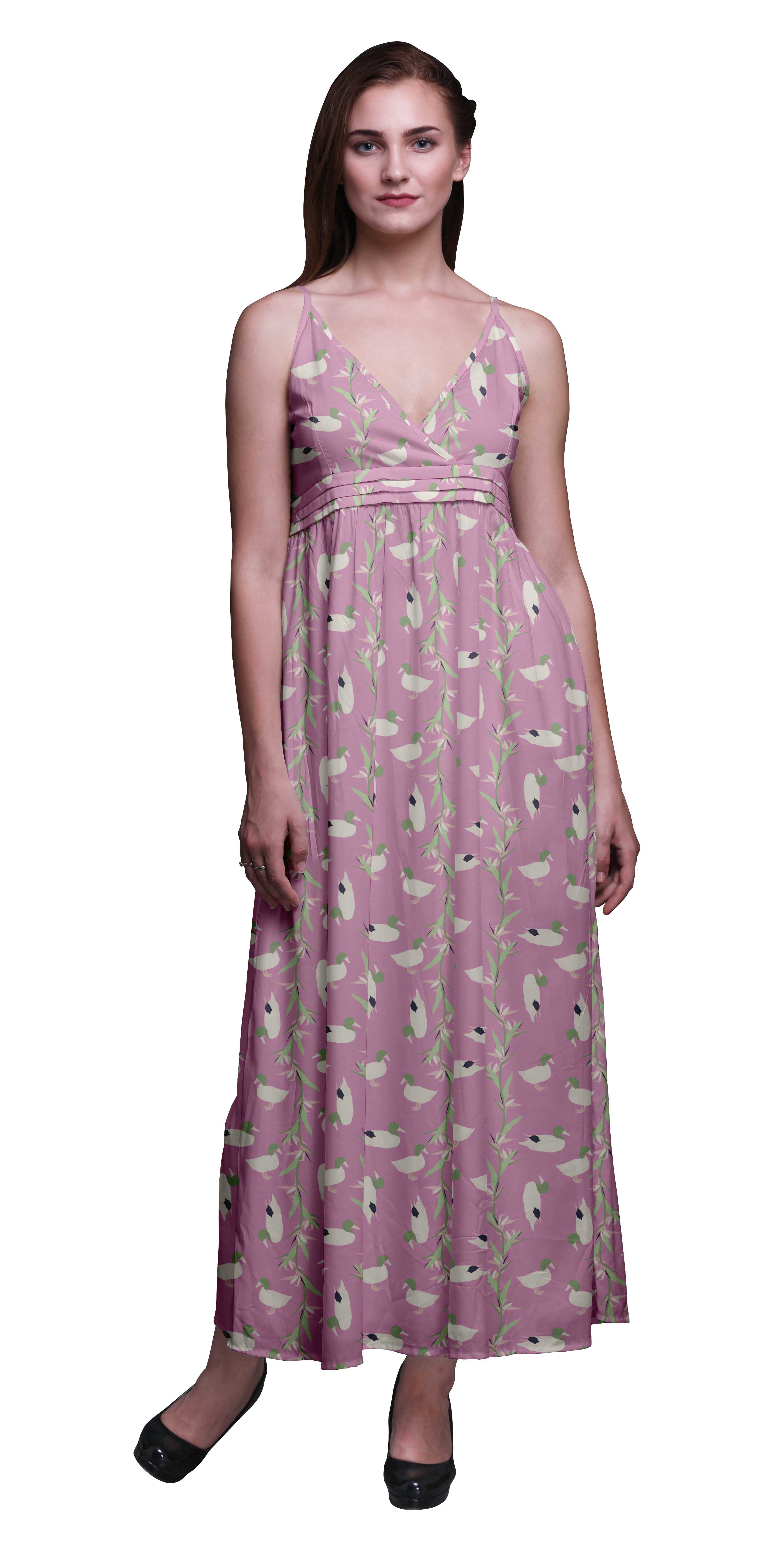 Bimba Bird Printed Adjustable Spaghetti Strap Long Maxi Dress Summer ...
