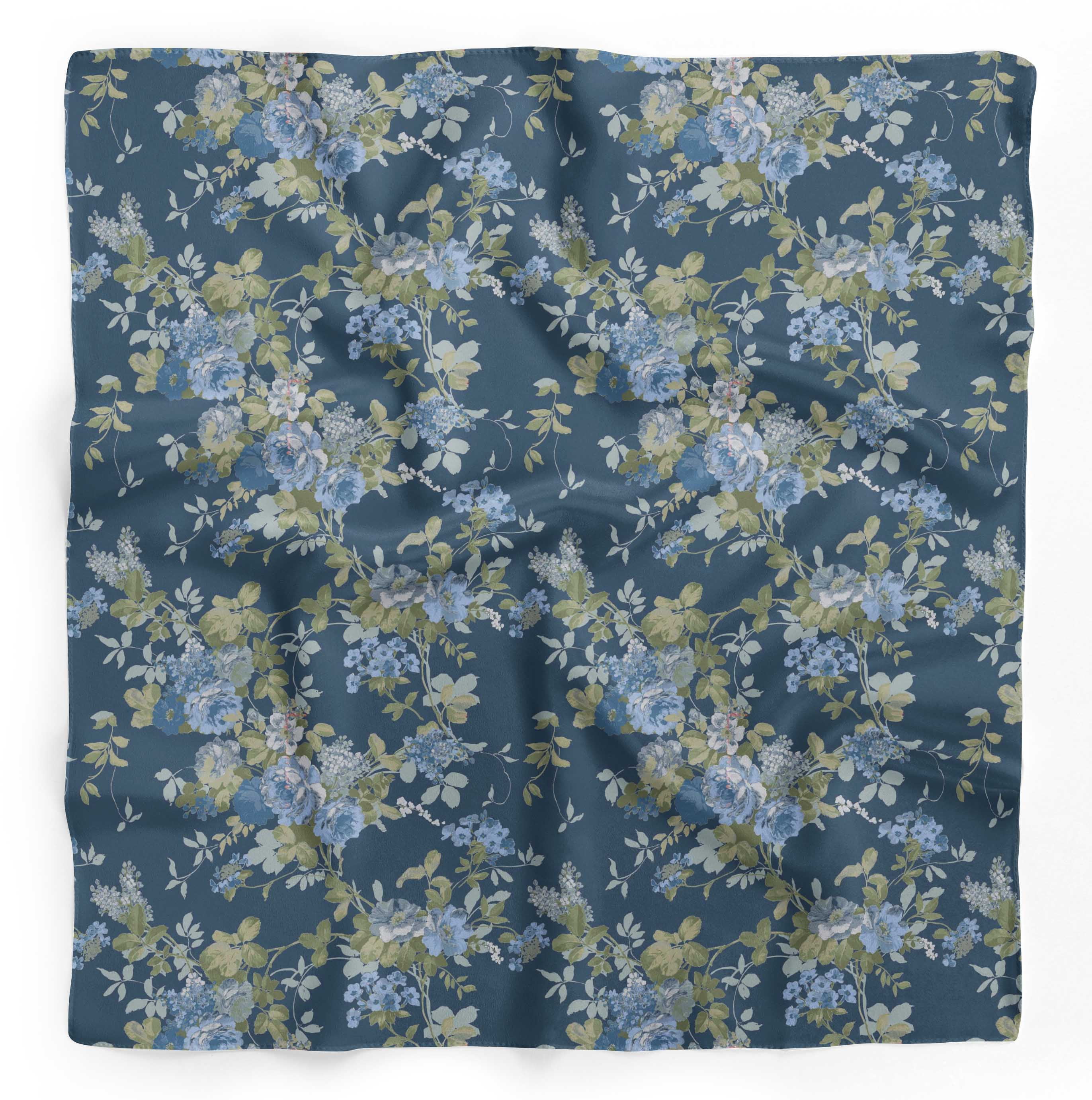 Bimba Blue Leaves & Blue Flower Floral Pure Silk Printed Head Bandanas ...