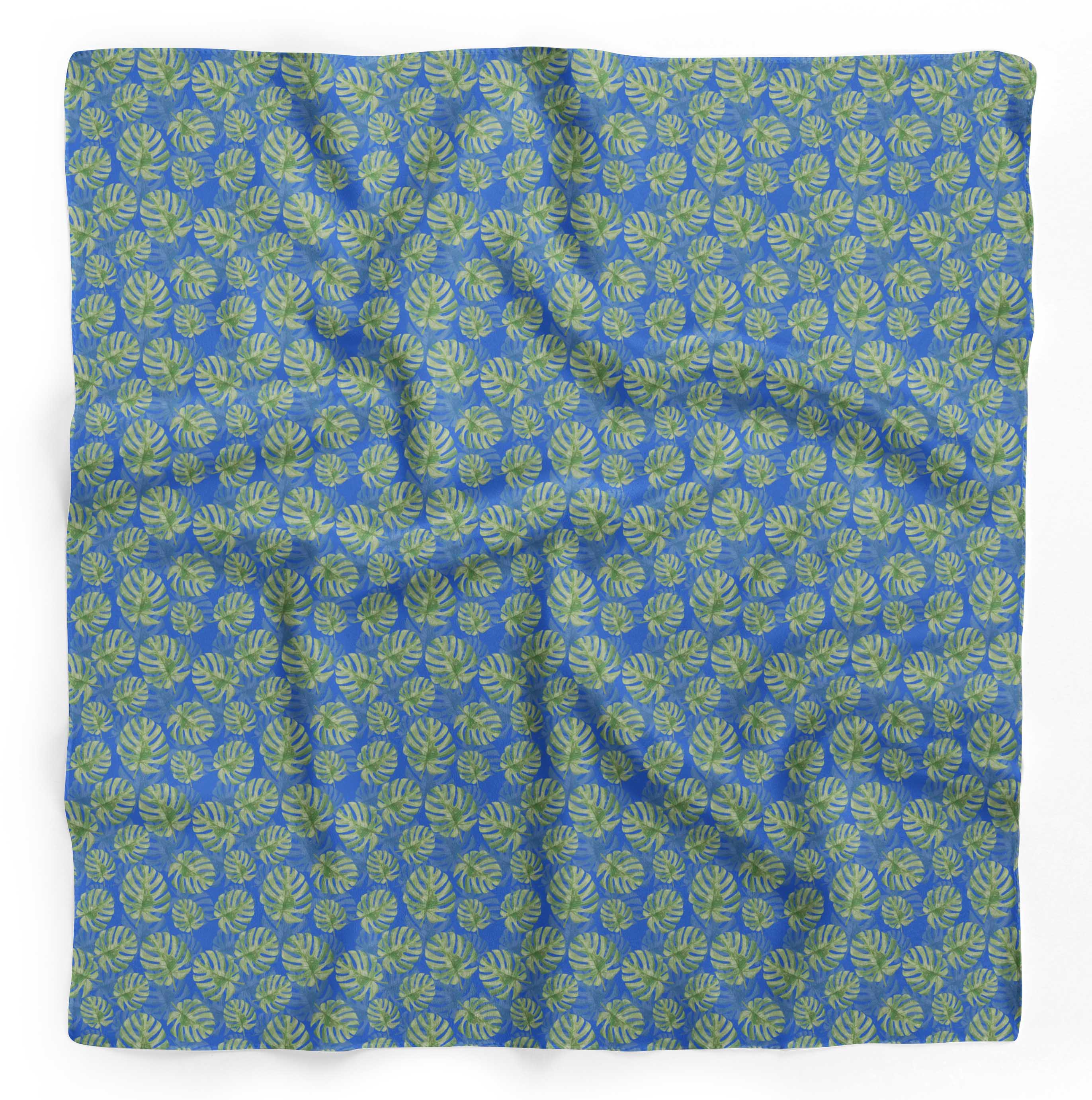 Bimba Blue Monstera Leaves Pure Silk Printed Scarf Dupatta Head Neck ...