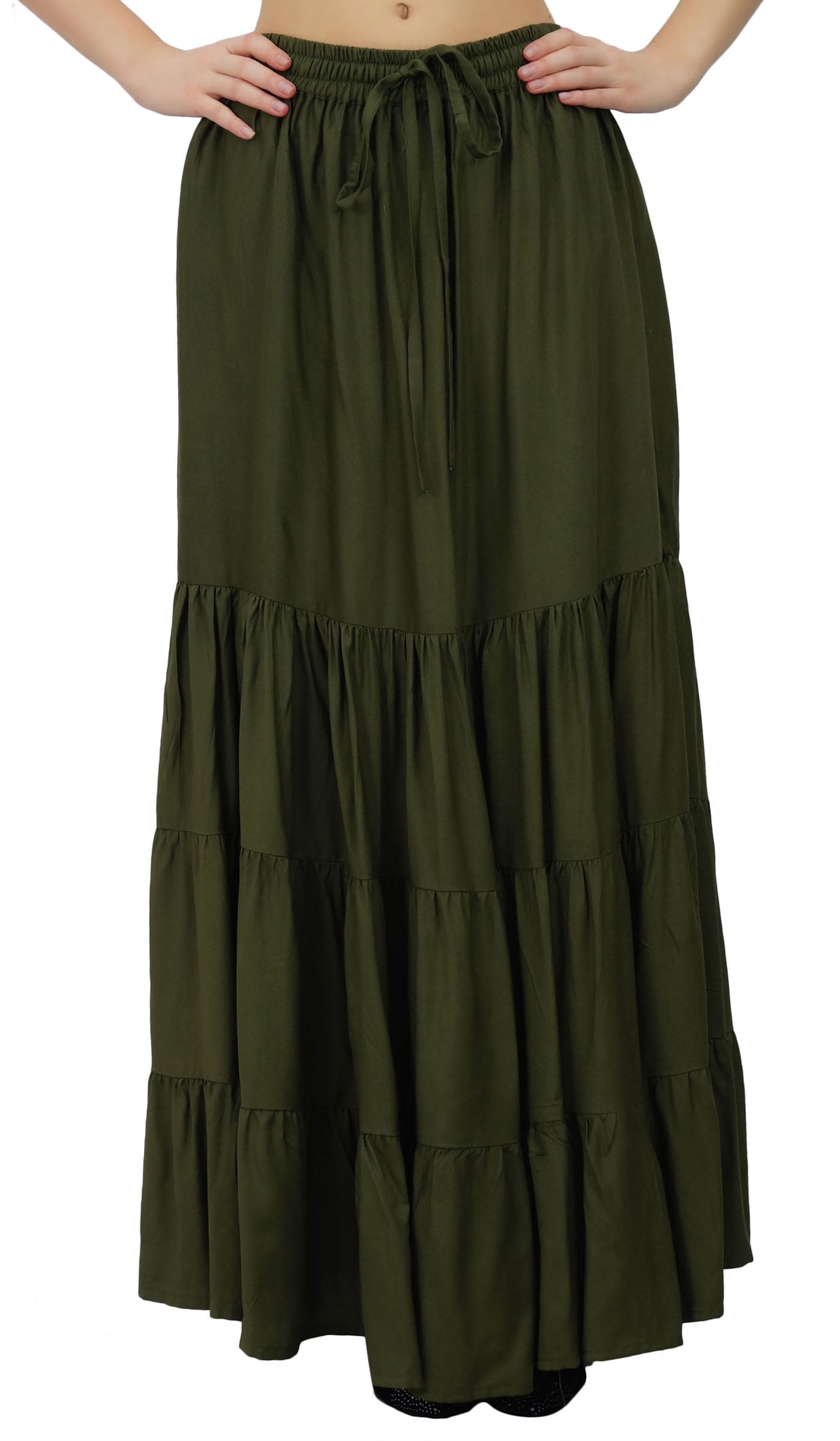 Bimba Boho Long Flaired Maxi Tier Skirt Elastic Waist Rayon Bohemian ...