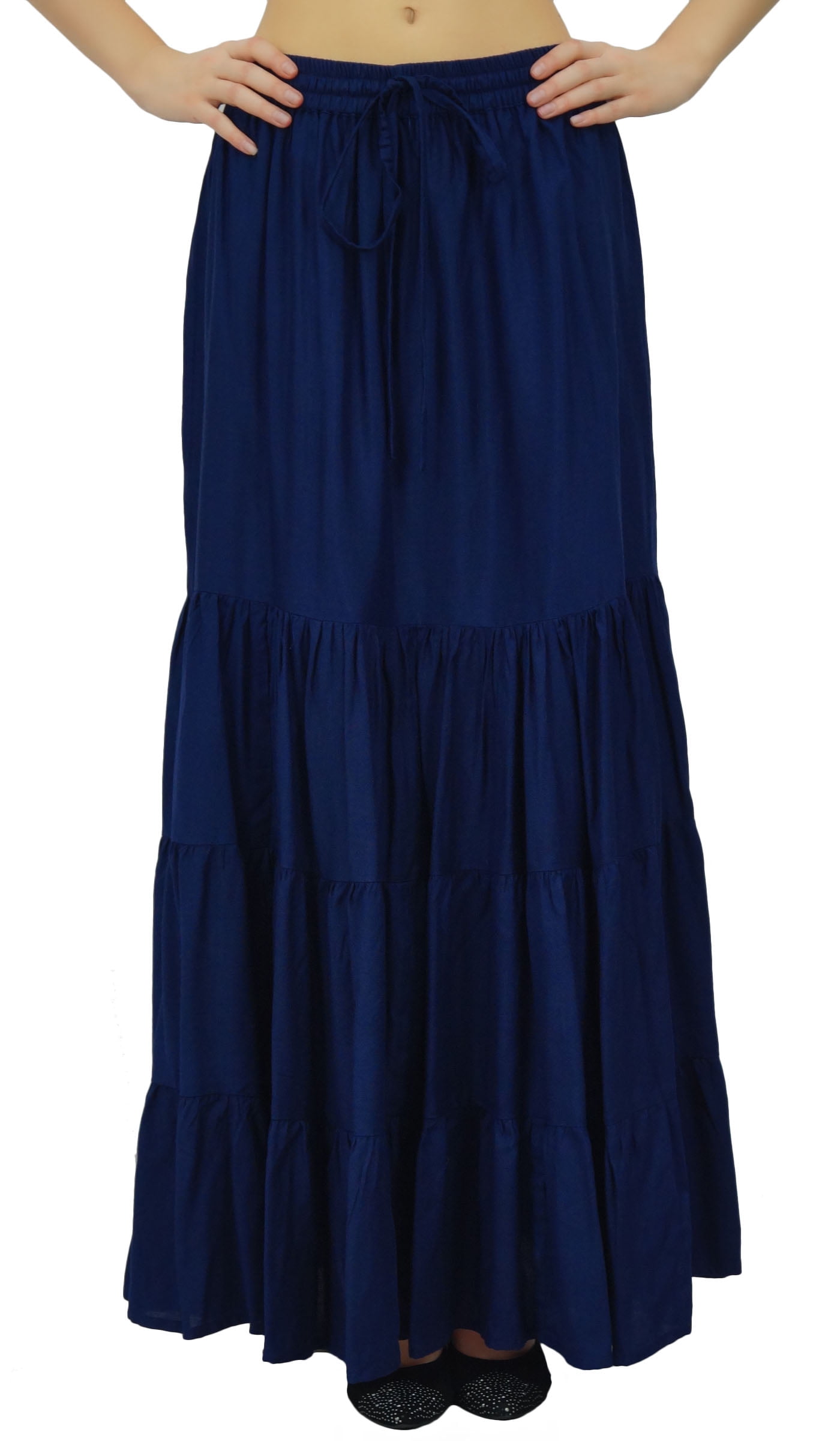 Bimba Boho Long Flaired Maxi Tier Skirt Elastic Waist Rayon Bohemian ...