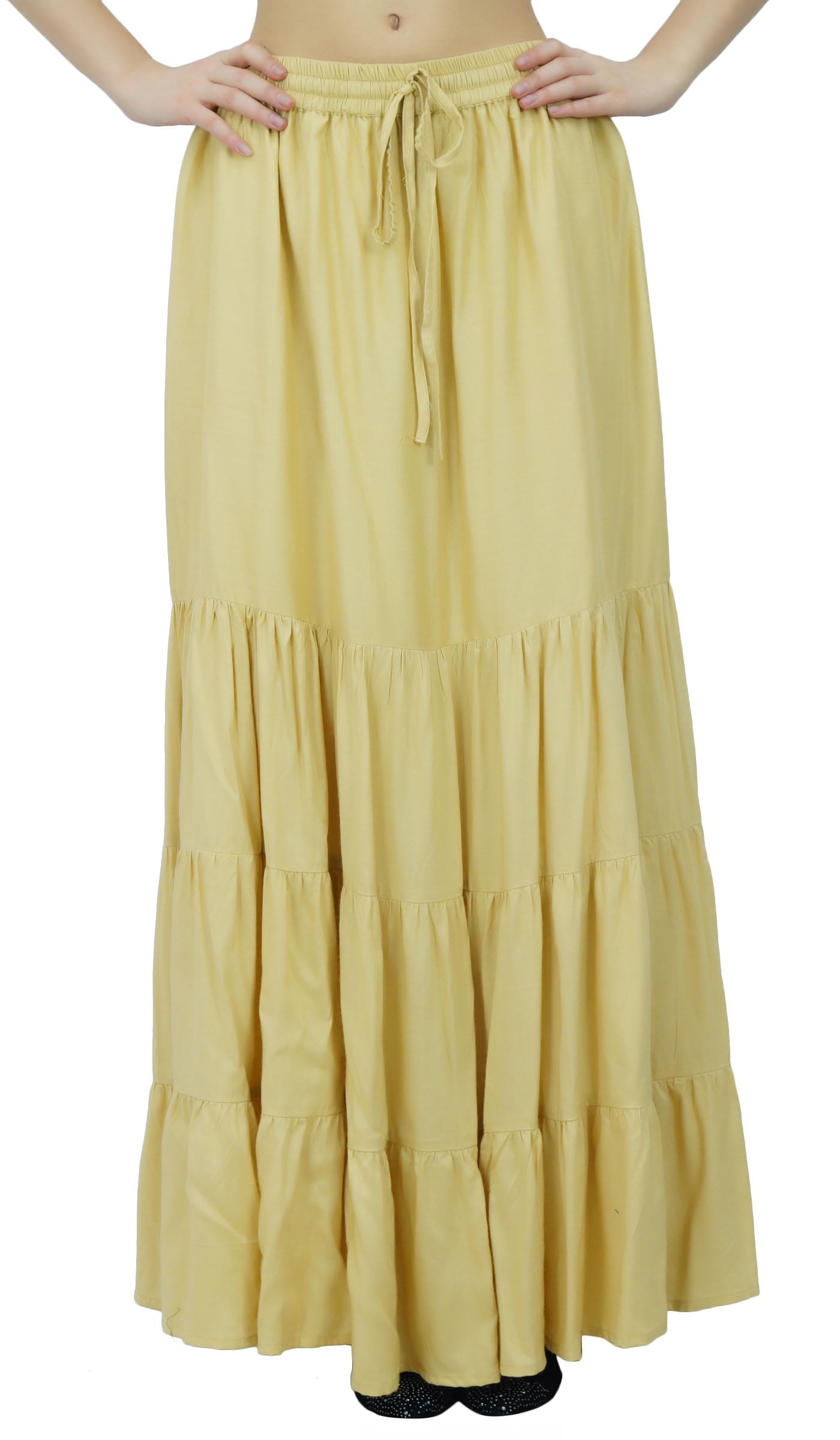Bimba Boho Long Flaired Maxi Tier Skirt Elastic Waist Rayon Bohemian ...