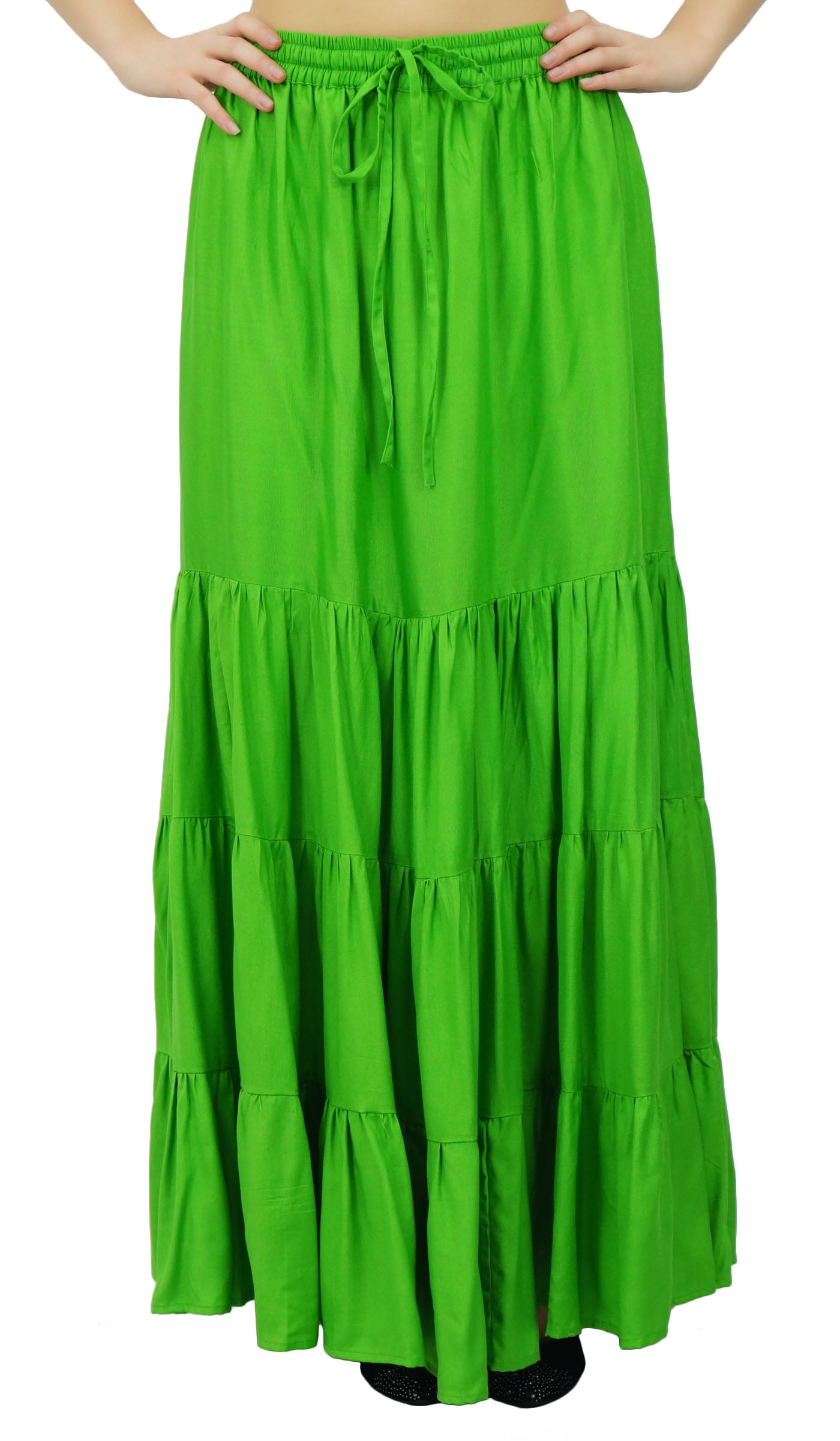 Bimba Boho Long Flaired Maxi Tier Skirt Elastic Waist Rayon Bohemian
