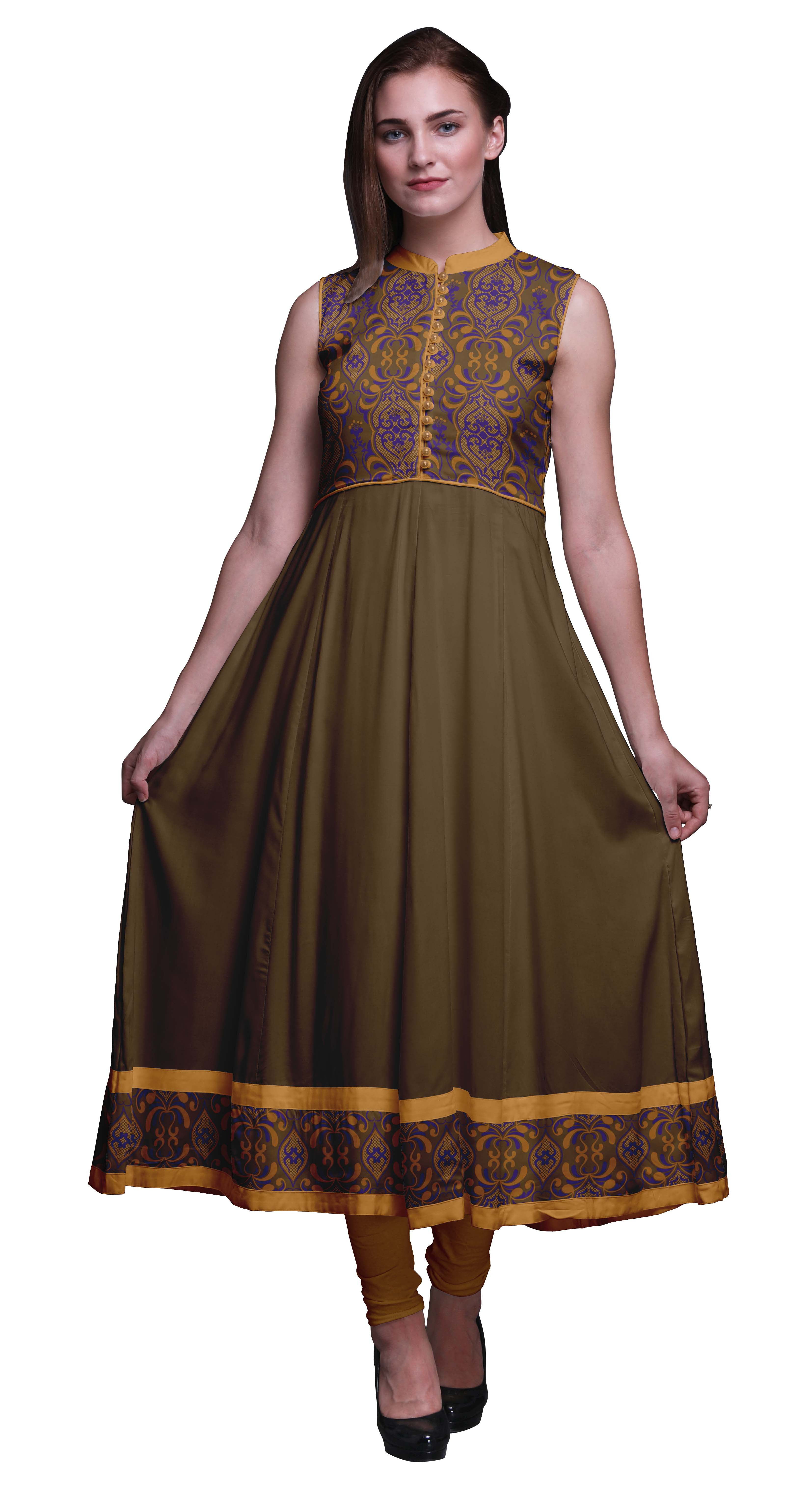 Bimba Brown Damask Indian Kurtis For Women Solid Readymade Anarkali ...