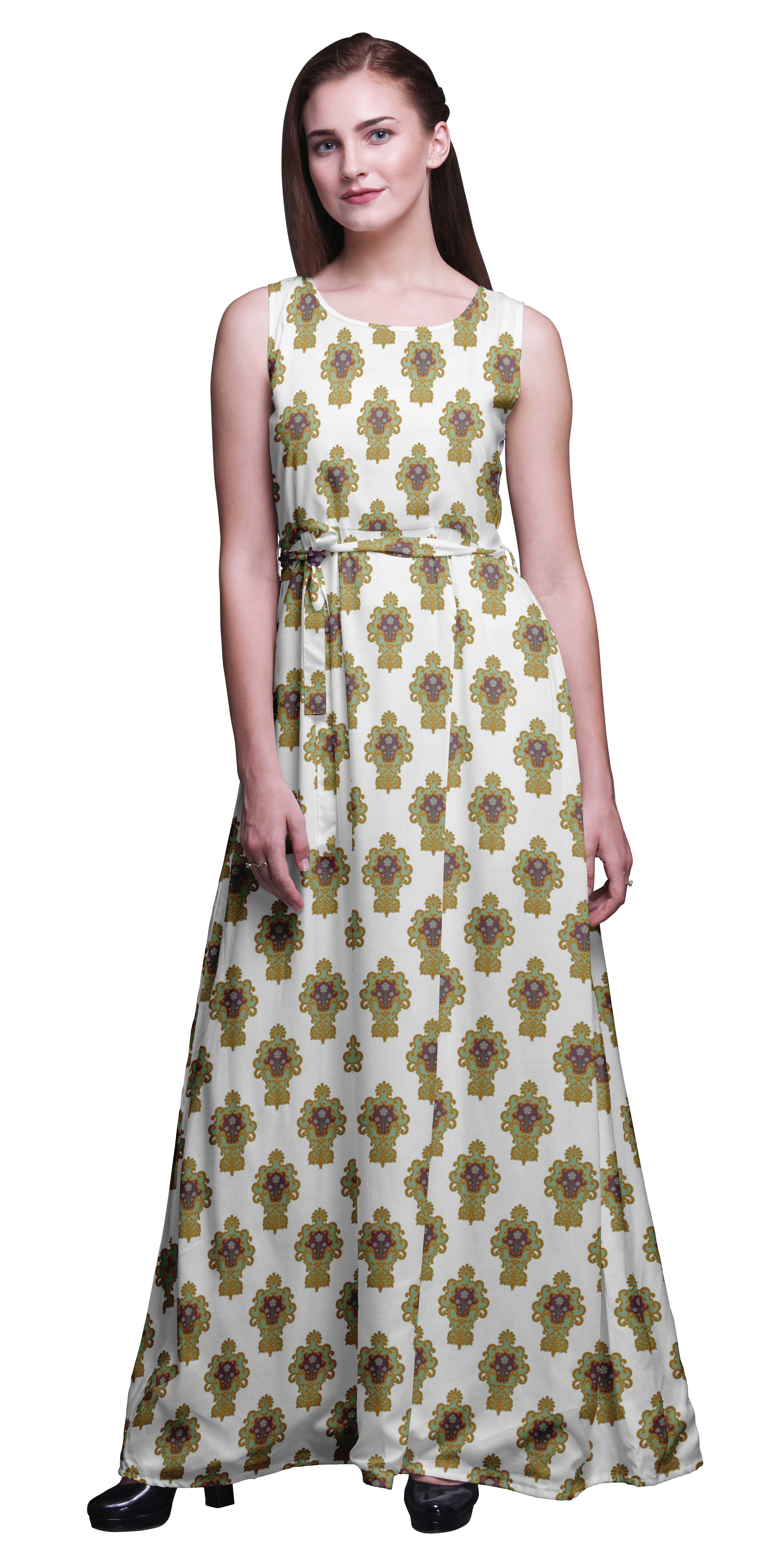 Bimba Damask Women Long Tank MaxiÂ Dress Round Neck Printed Party Gown ...