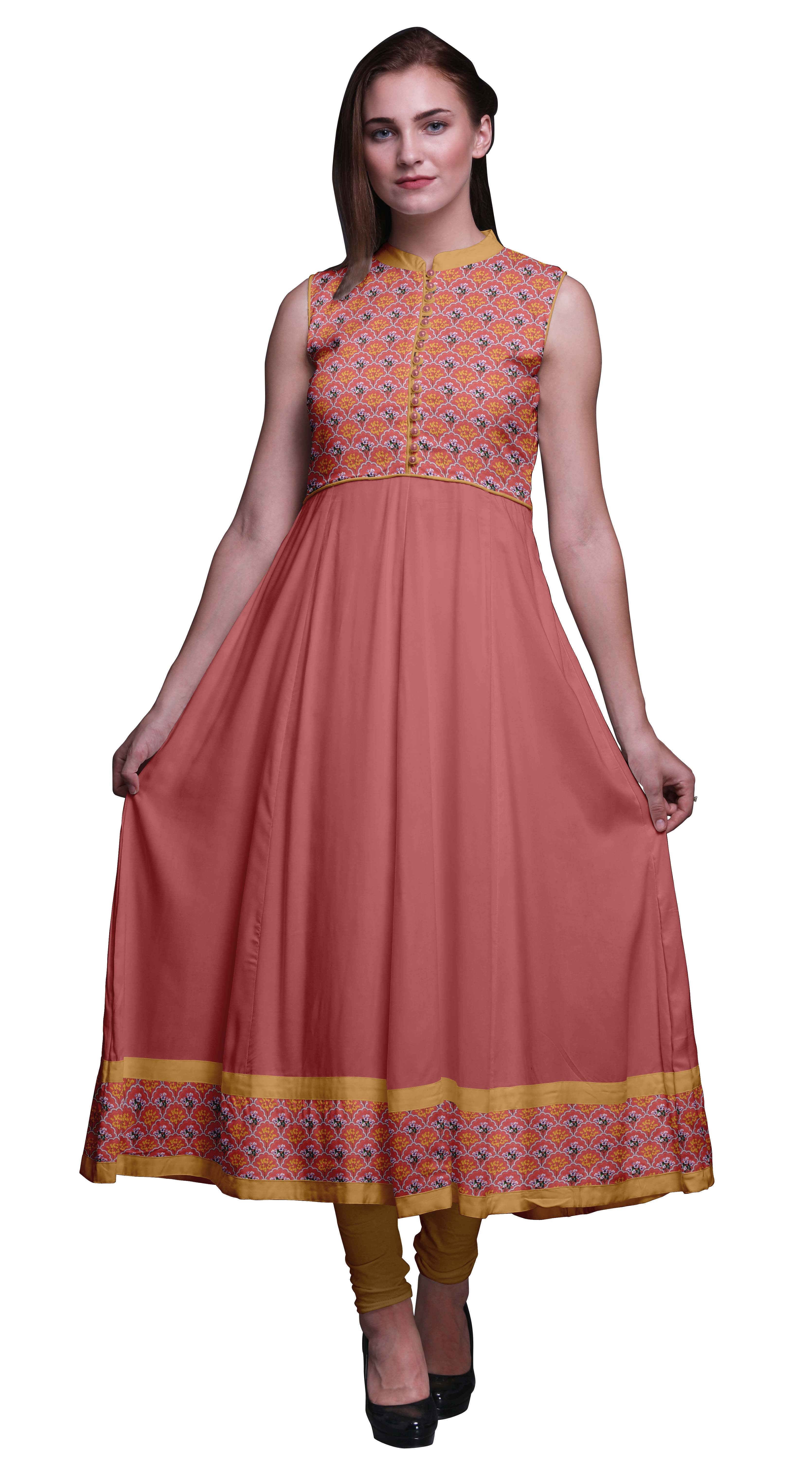 Bimba Dark Peach Damask Indian Kurtis for Women Solid Readymade ...