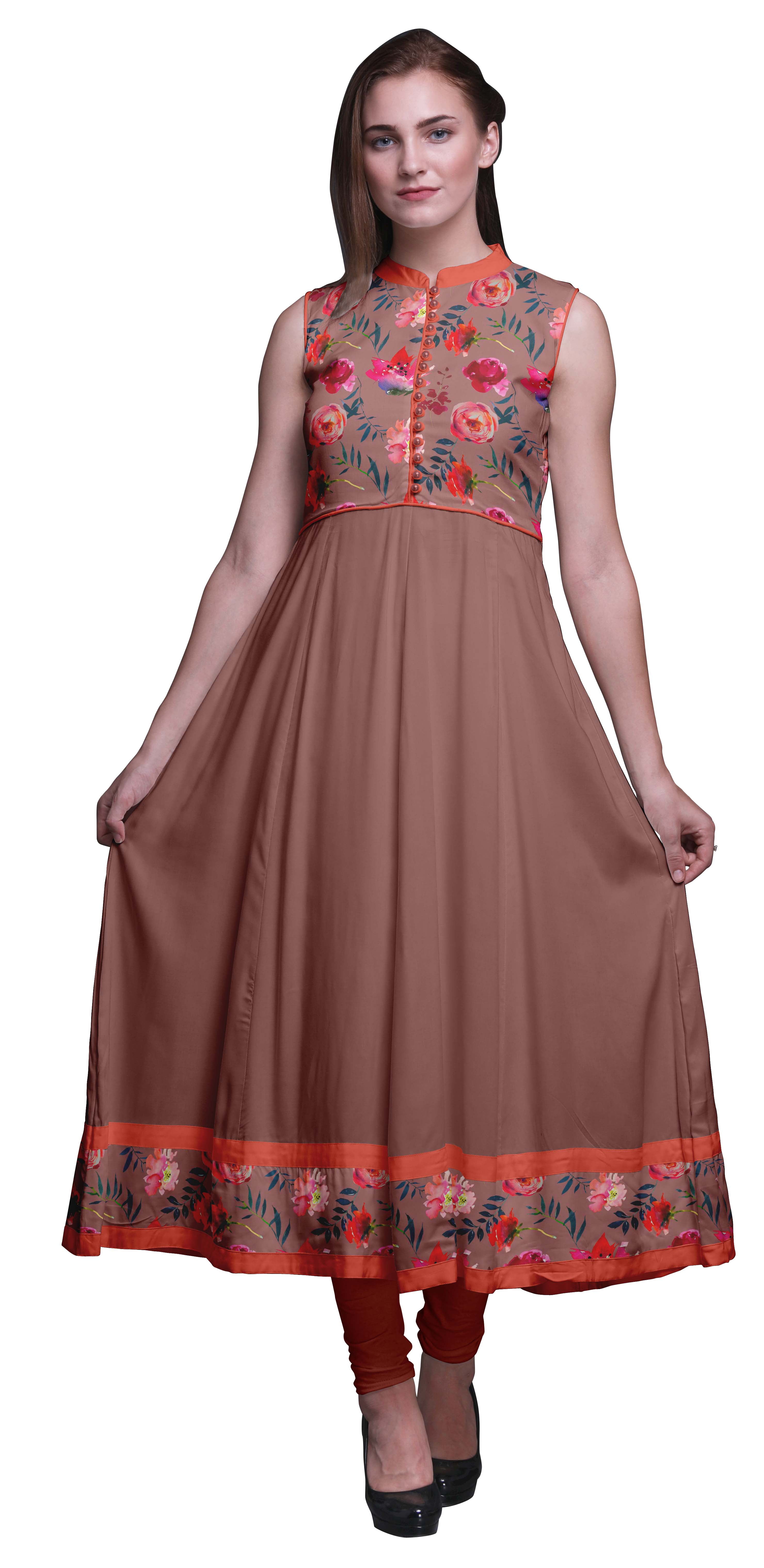 Bimba Dark Rose Brown Floral Indian Kurtis For Women Solid Readymade ...
