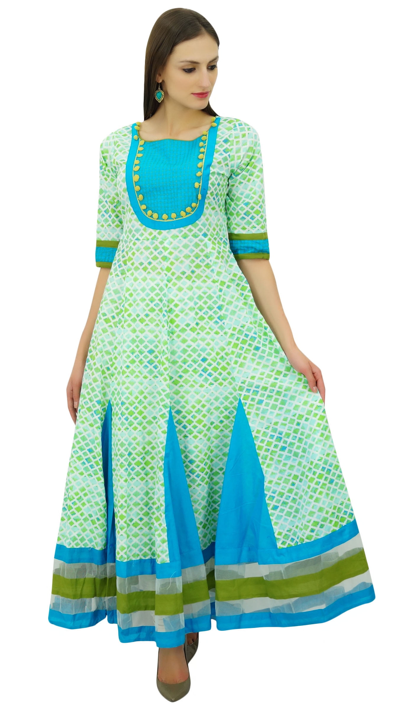 Bimba Flaired Kurti Printed Cotton Kurta With Pom-Poms Classic Chic ...