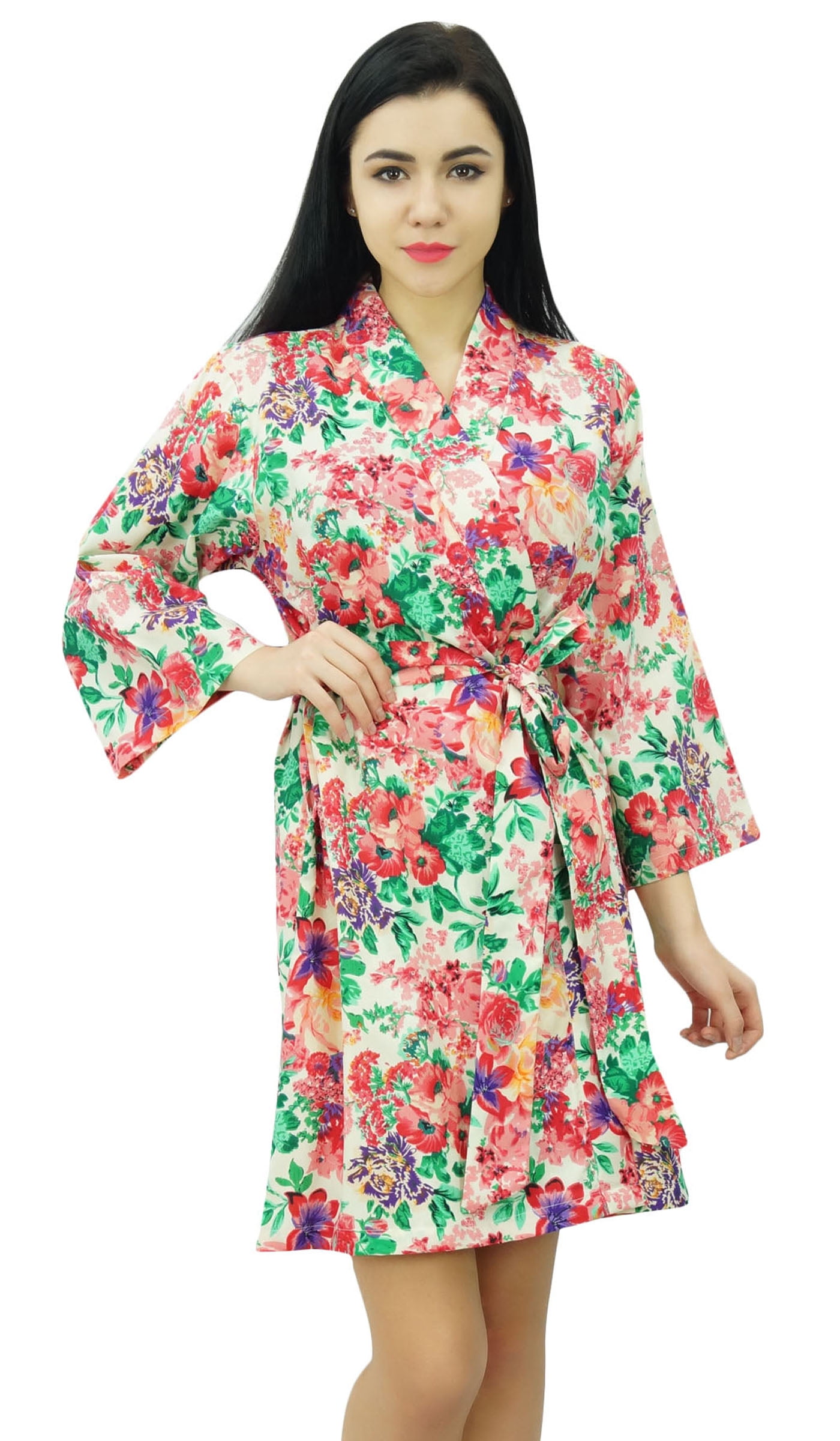 Bimba Floral Cotton Short Robe Getting Ready Bride Bridesmaid Coverup ...