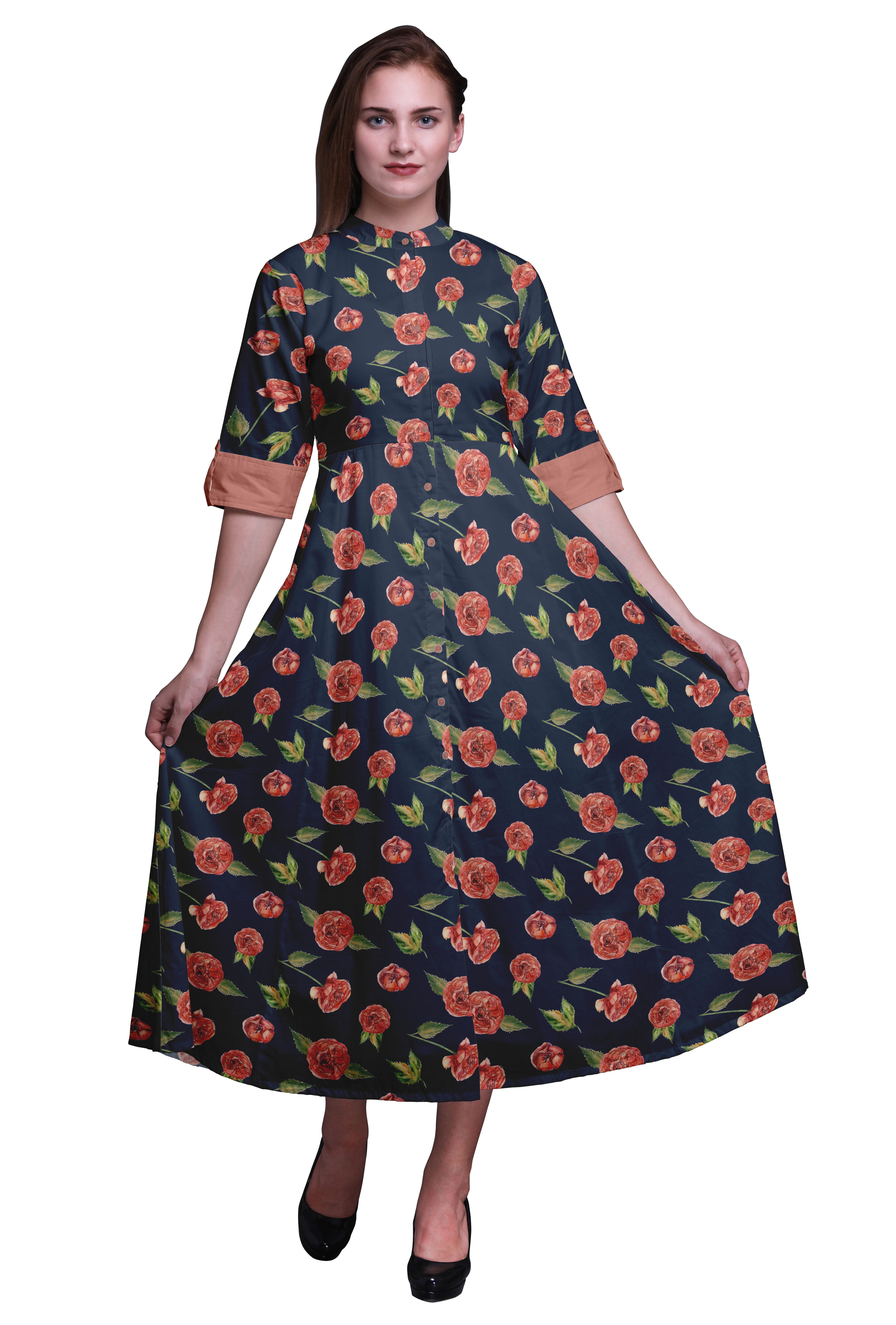 Bimba Floral Ladies Button Down Print Dress A-Line Cocktail Party Shirt ...