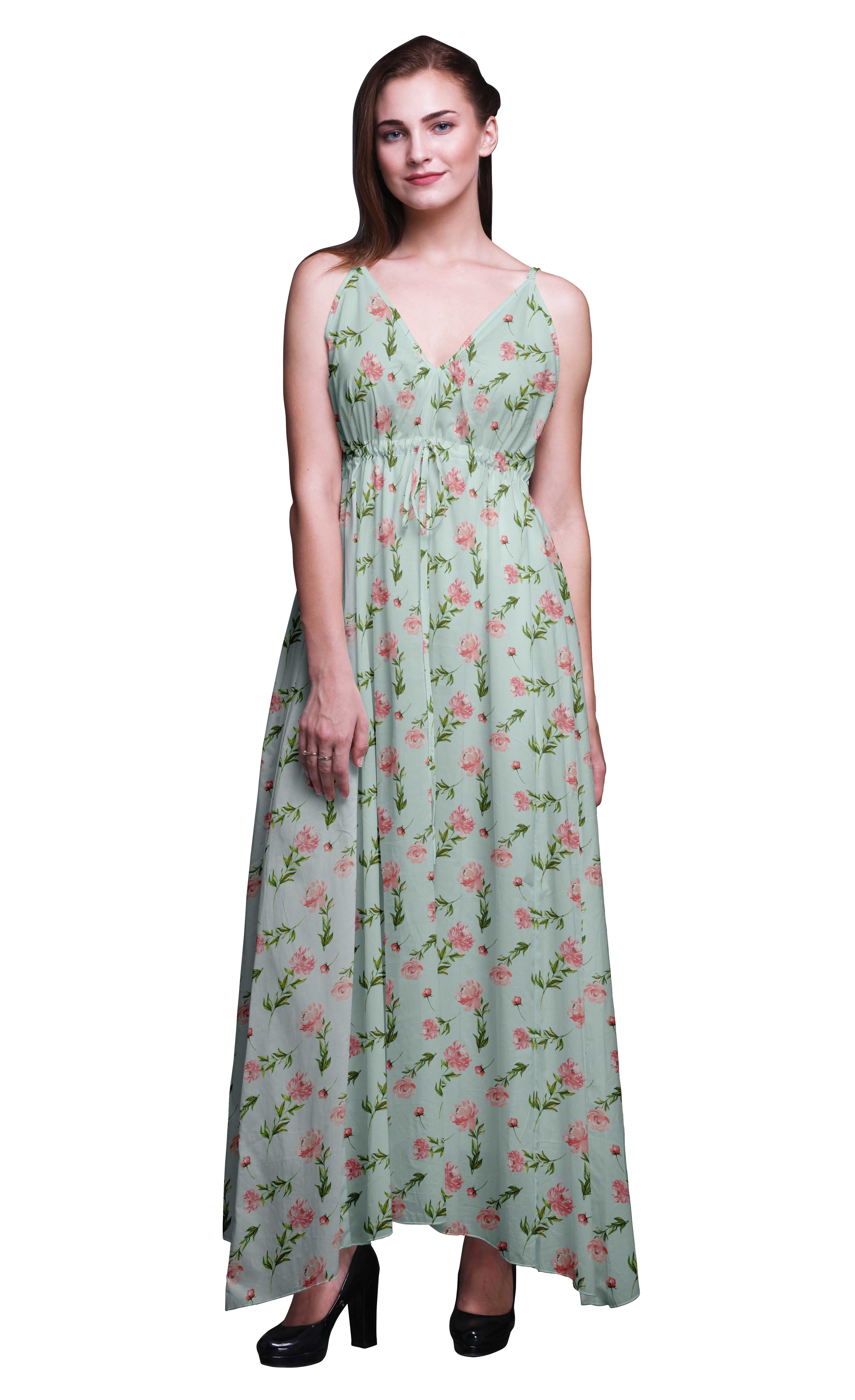 Bimba Floral Ladies Printed Resort Maxi DrawstringÂ DressÂ Spaghetti ...
